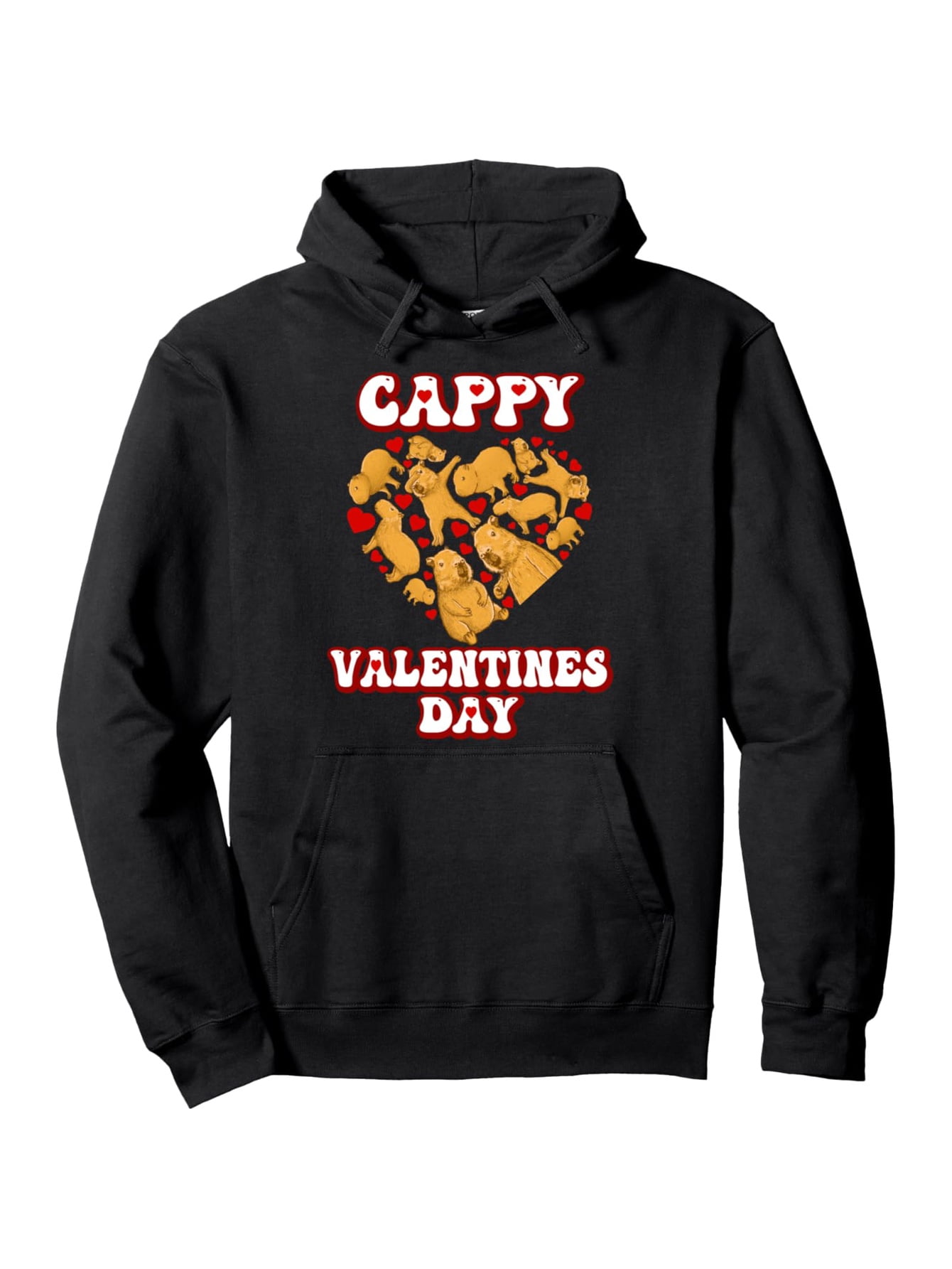 Cappy Hoodie with Capybara Face Print - Black Pullover, Warm Hooded ...