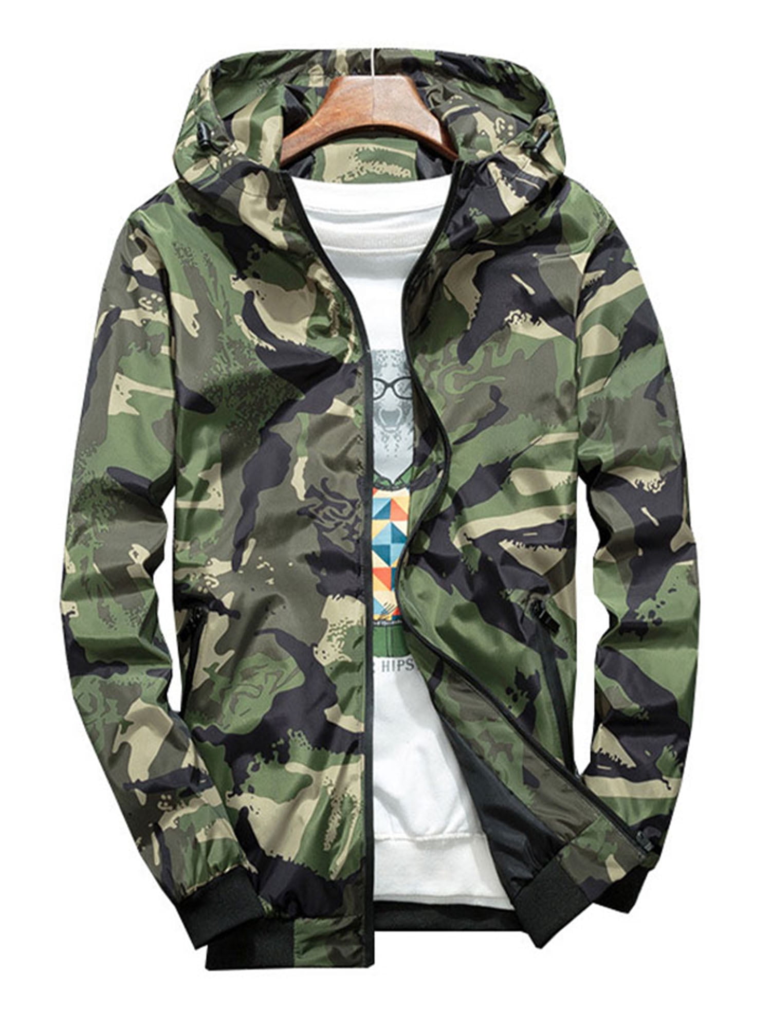 Capreze Camouflage Bomber Jacket Full Zip Outwear for Men Water ...