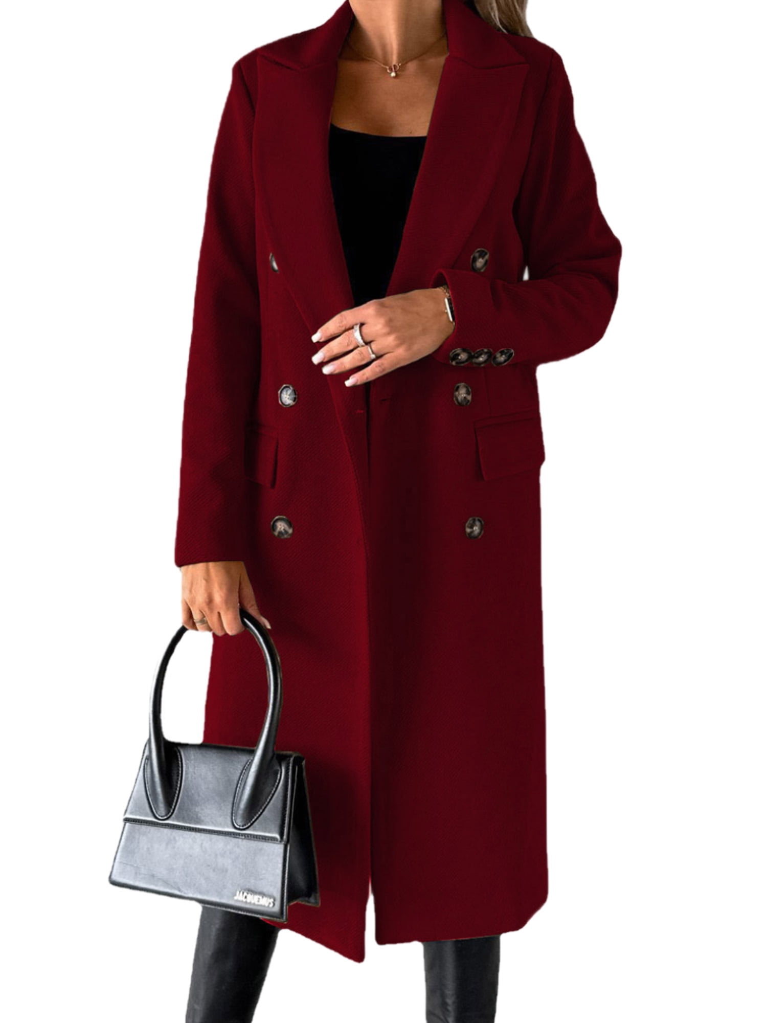 Capreze Double Breasted Jacket Wool Blend Pea Coats for Women Loose ...