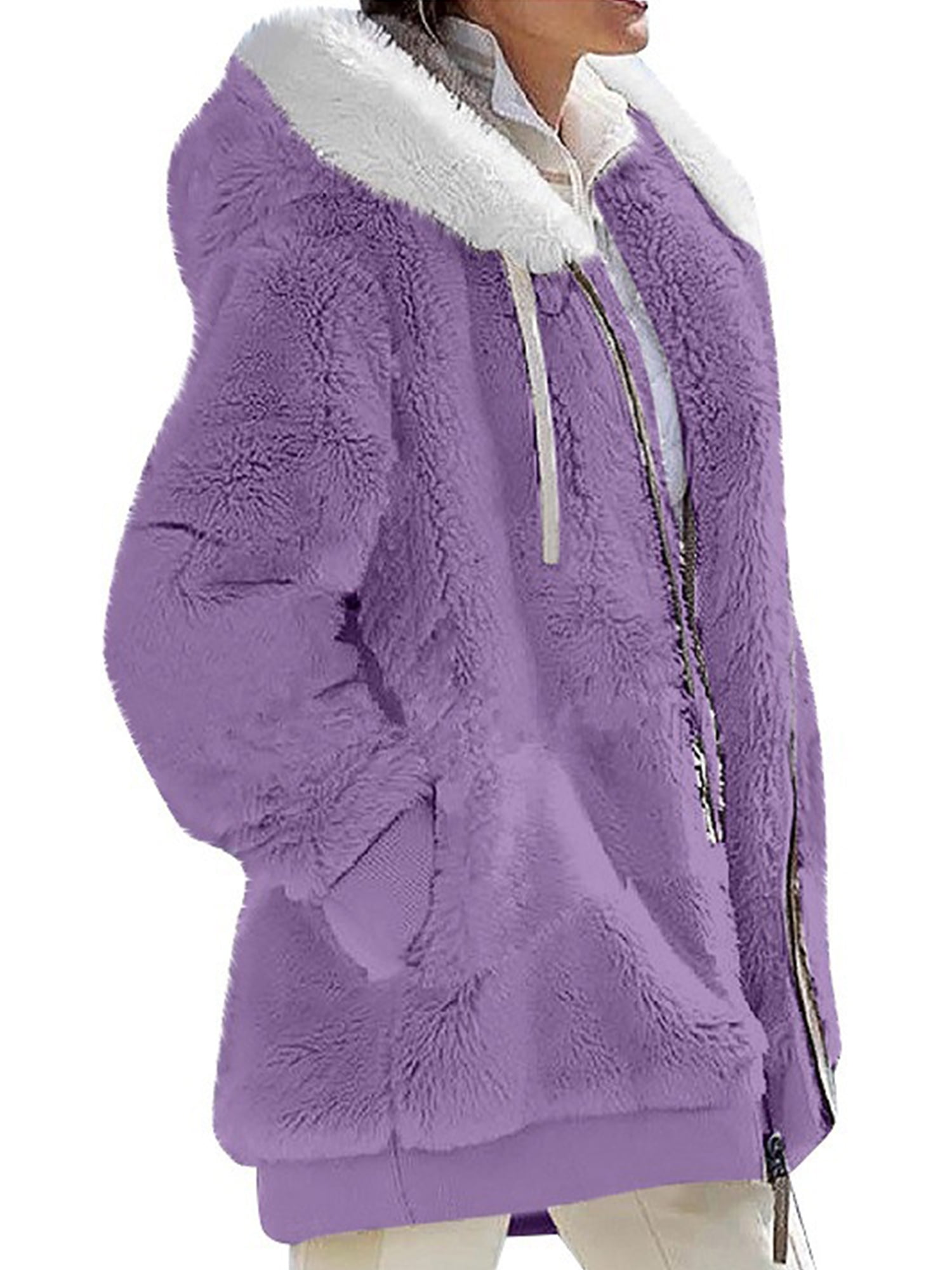 Capreze Fuzzy Womens Fleece Sherpa Jacket Zip Up Tunic Hoodies Jackets ...