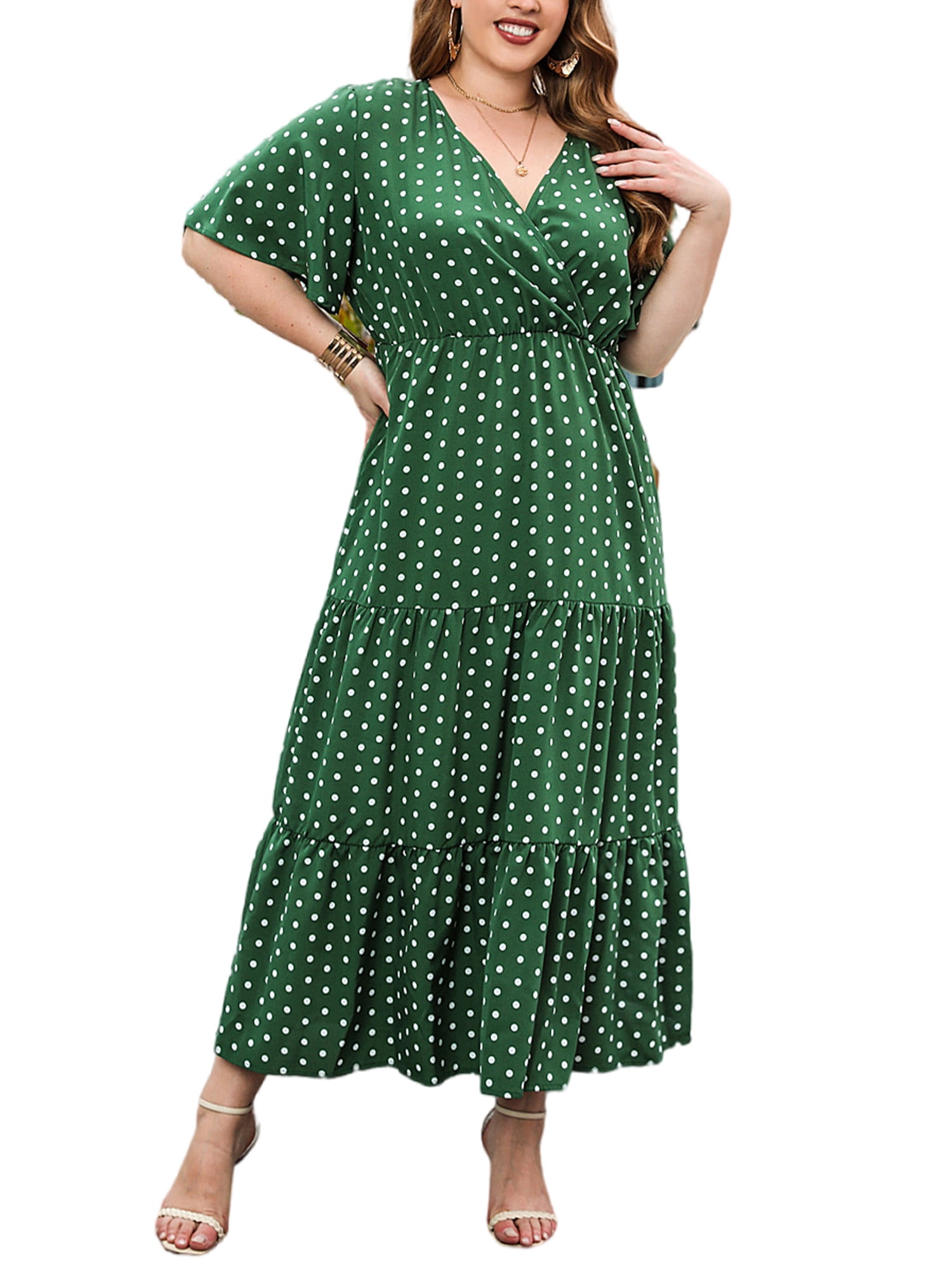 Capreze Ladies Sundress V Neck Long Dress Short Sleeve Summer Maxi ...