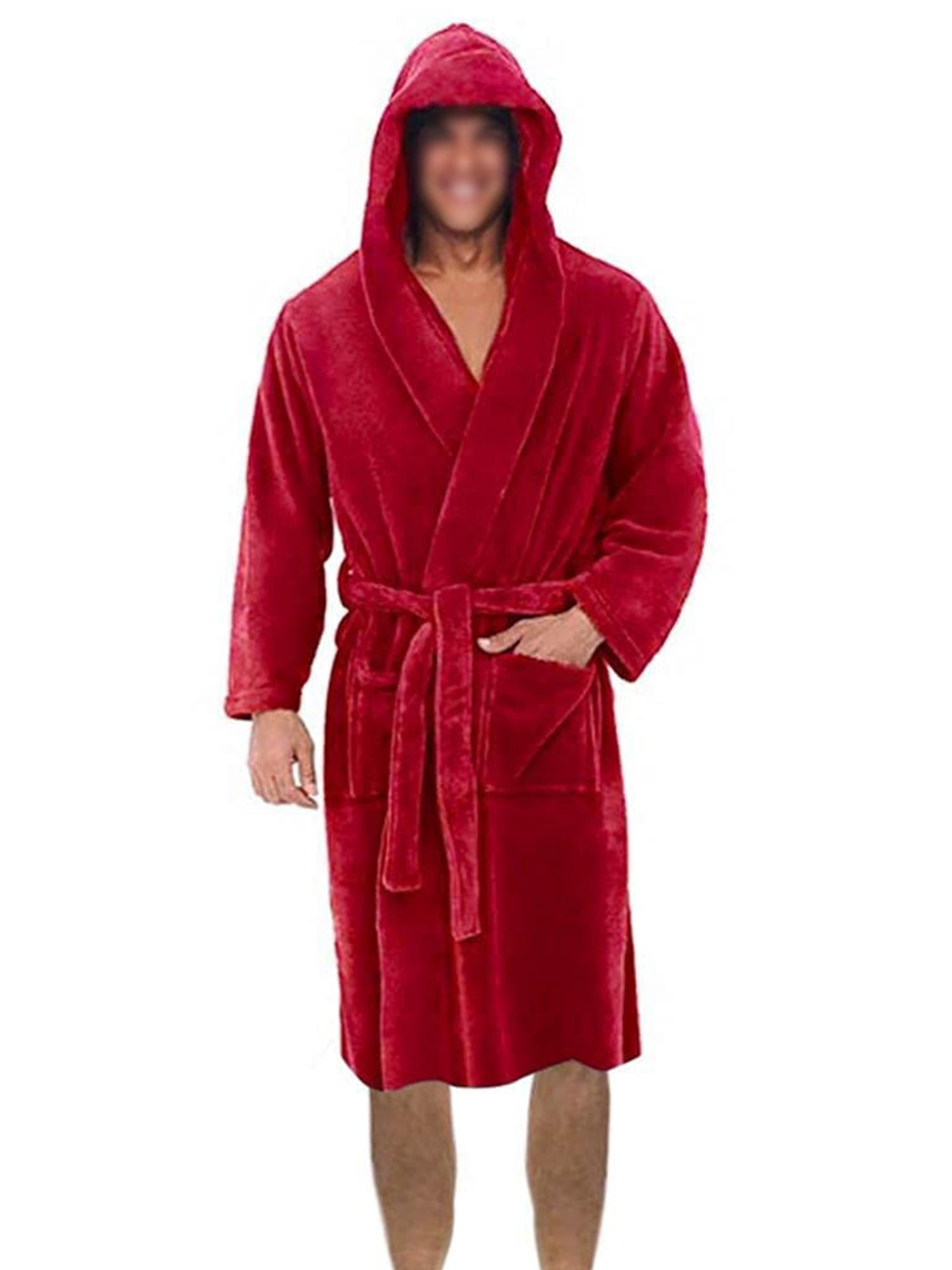 Capreze Men's Wrap Robe Long Sleeve Bath Robes Hoodie Dressing Gown ...