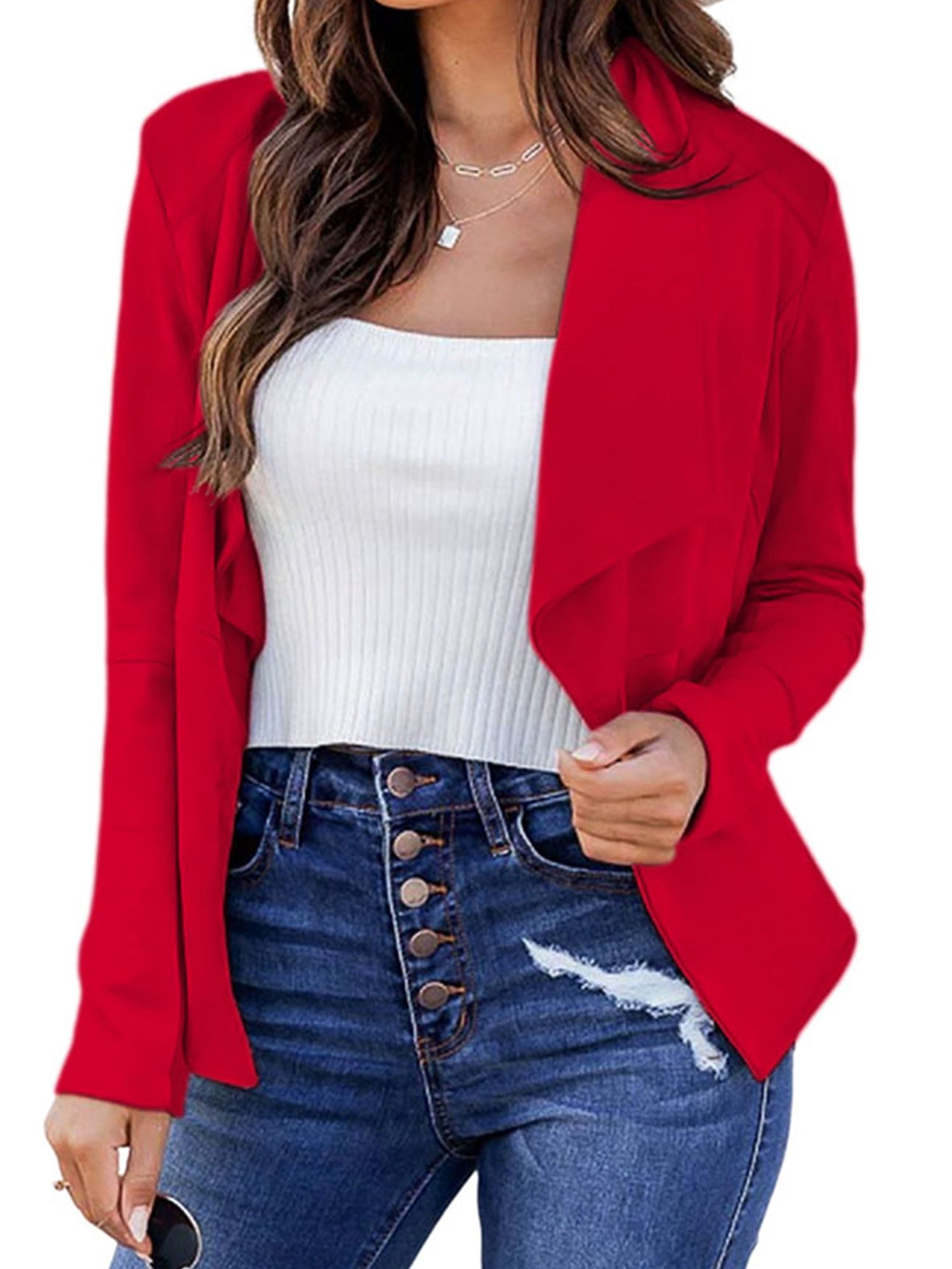 Capreze Solid Color Cardigan Jacket Lapel Neck Blazers for Women Casual ...