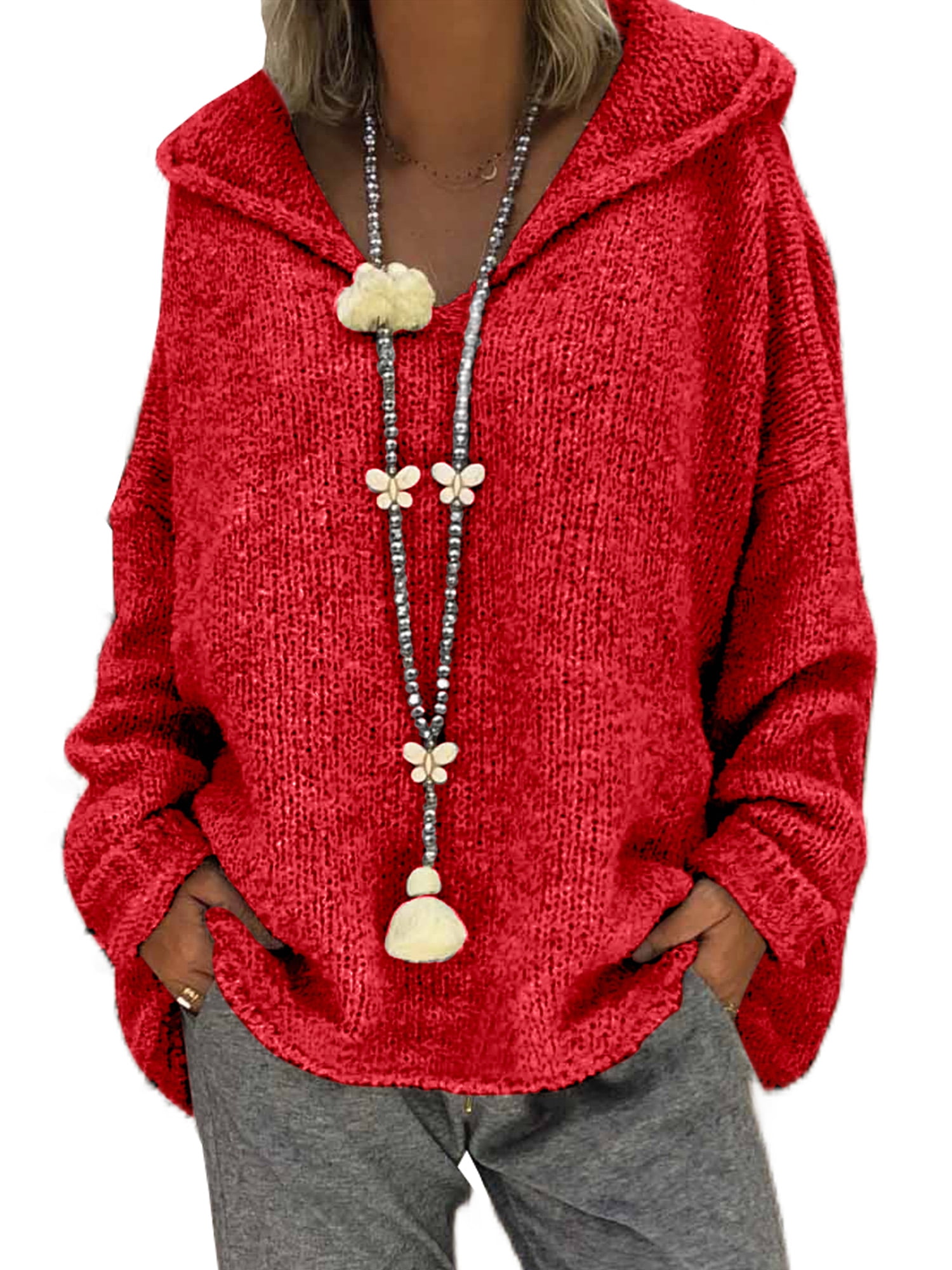 Capreze Solid Color Knitted Sweaters for Women Casual Solid Color ...