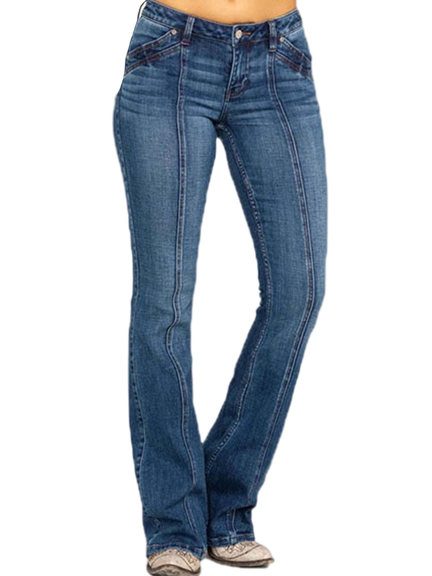 Capreze Women's Stretchy Mid Rise Buttoned Bootcut Jeans, Dark Blue XL ...