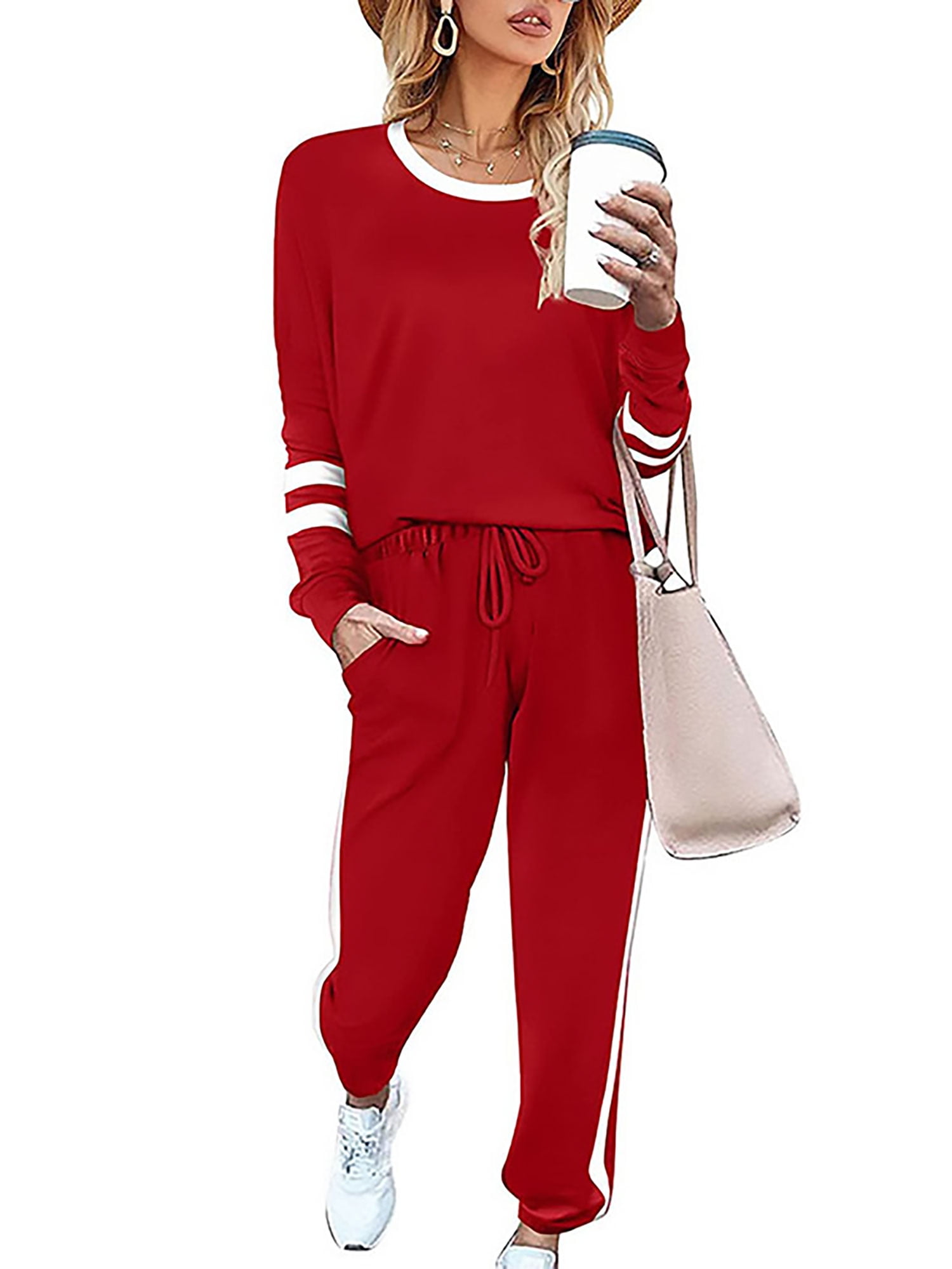 Capreze Women's Active Wear 2 Piece Outfit, Striped Sweatsuit Tracksuit ...