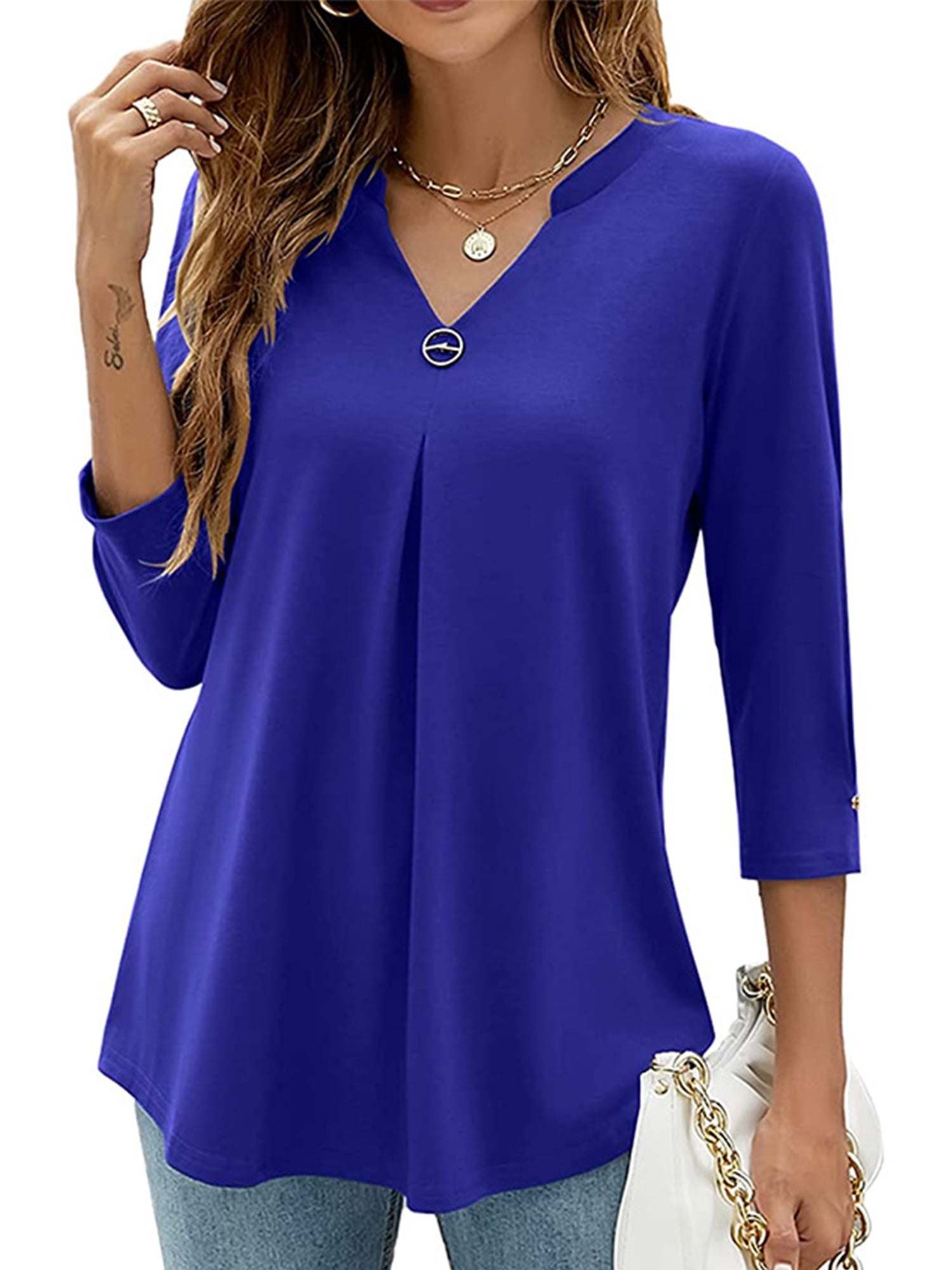 Capreze Women Dressy Casual Tops 3/4 Sleeve Flowy Tunic Blouse Swing ...