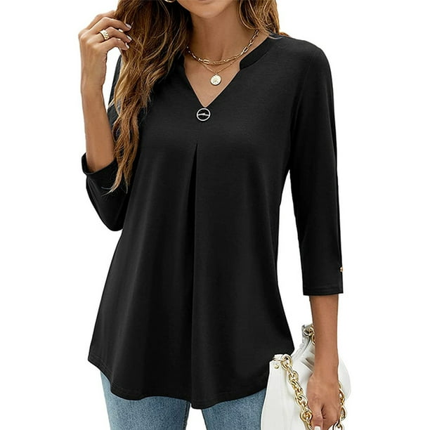 Capreze Women Dressy Casual Tops 3/4 Sleeve Flowy Tunic Blouse Swing ...