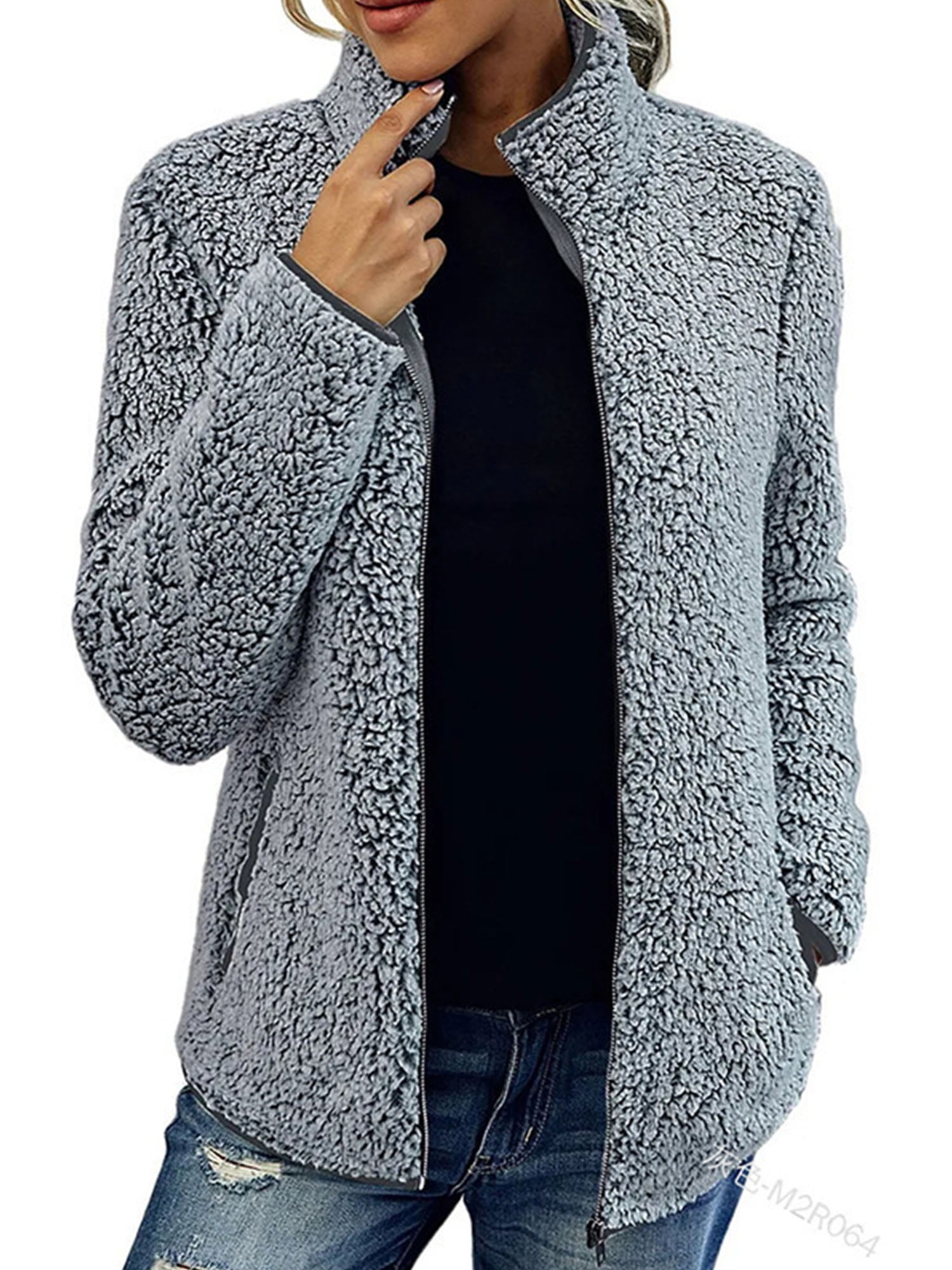 Capreze Women's Sherpa Fleece Jacket, Full Zip, Casual Bomber Coat ...