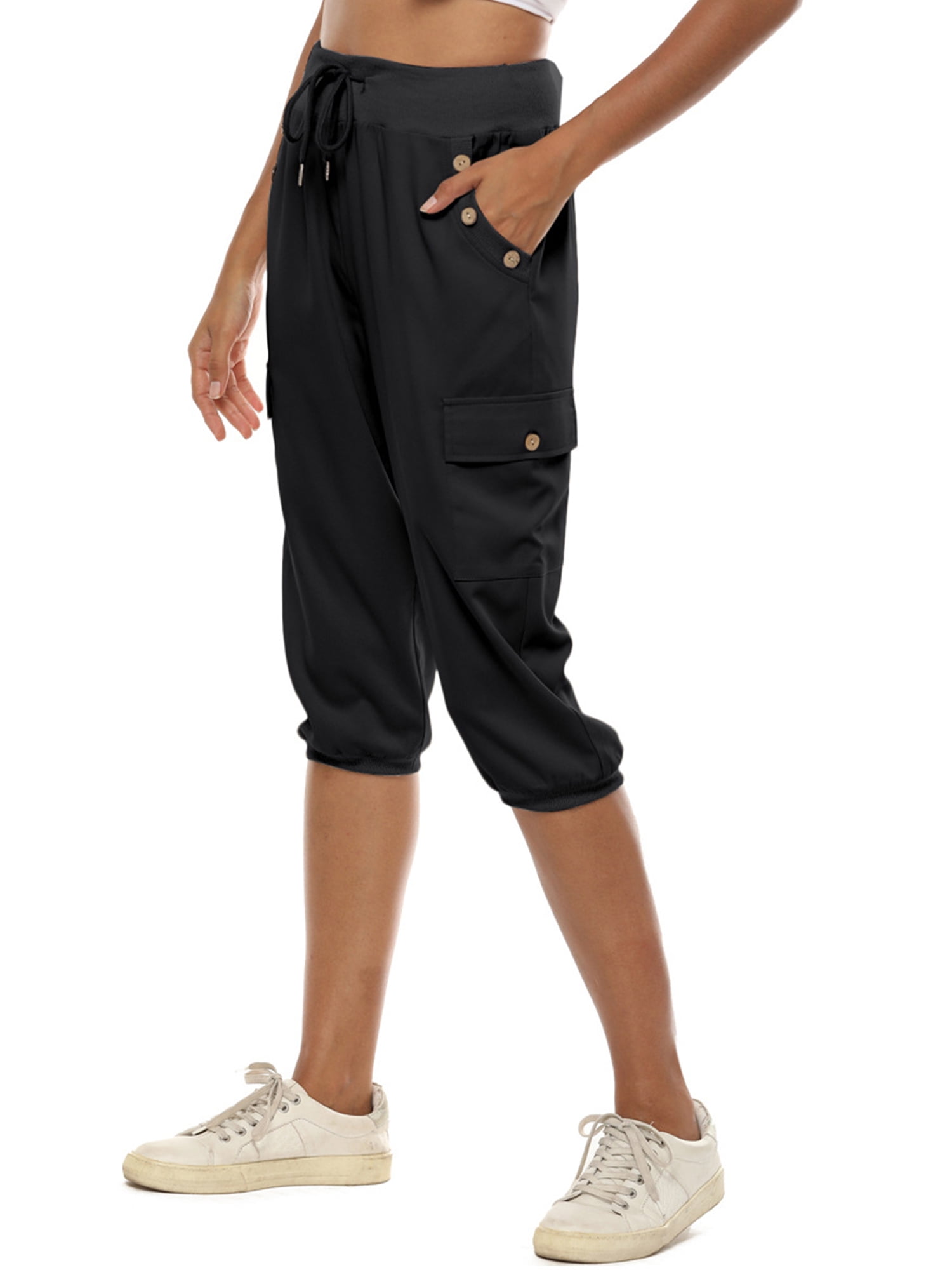 Capreze Womens Drawstring Cargo Capri Pants Casual Knee Capris with ...