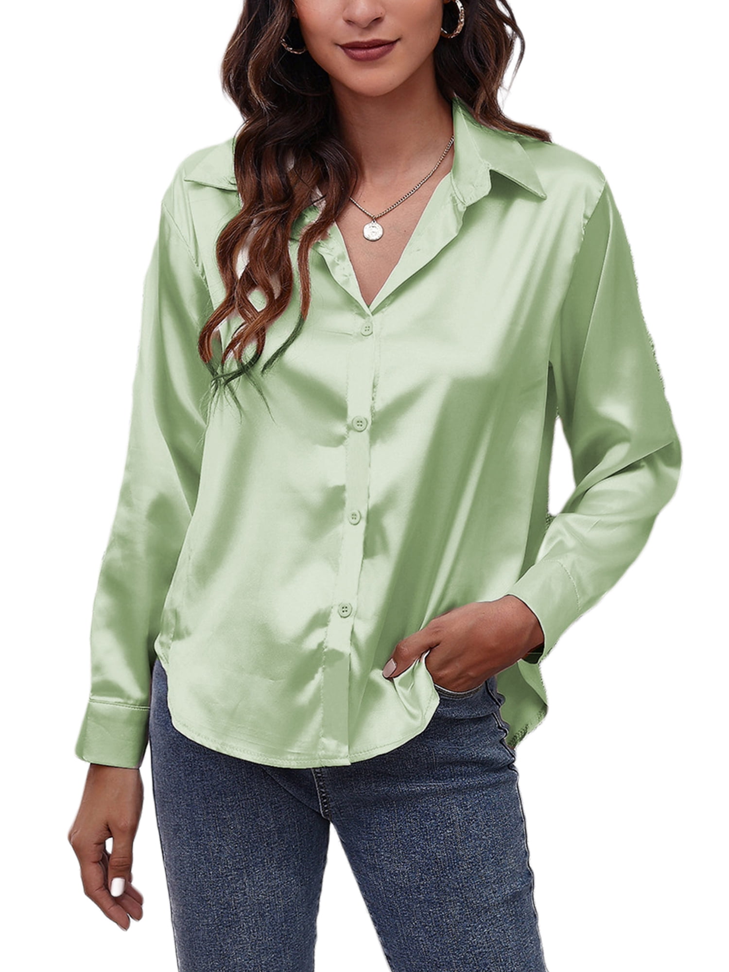 Capreze Work Office Shirt Tops for Women New Long Sleeve Loose Baggy ...