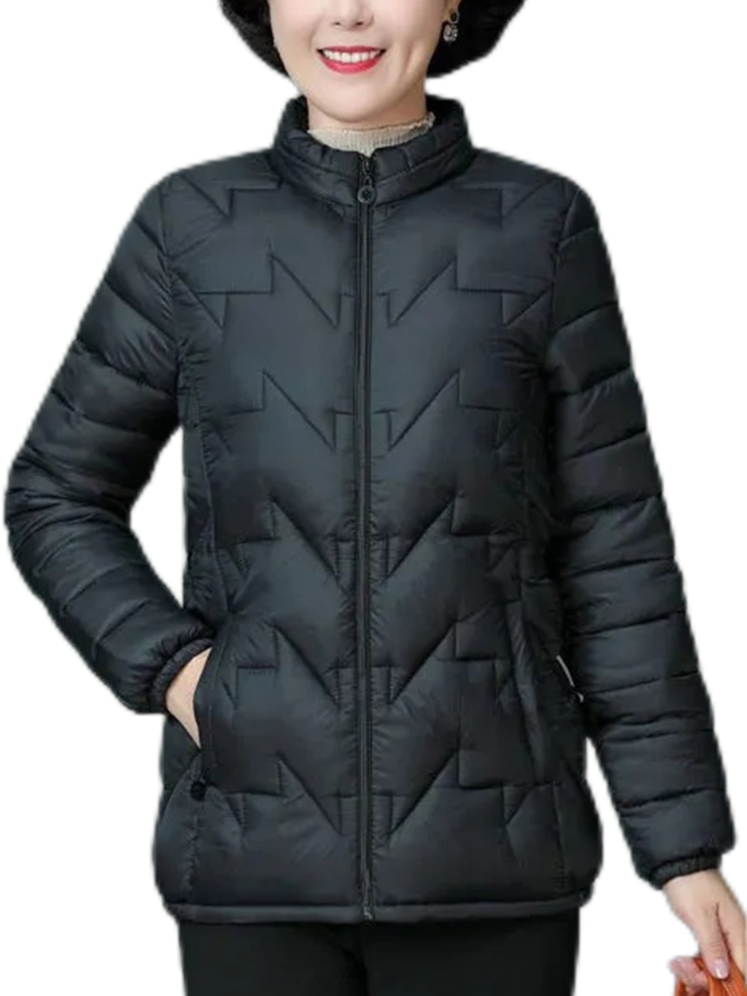 Capreze with Pockets Puffer Coats Stand Collar Coat for Women Plain ...