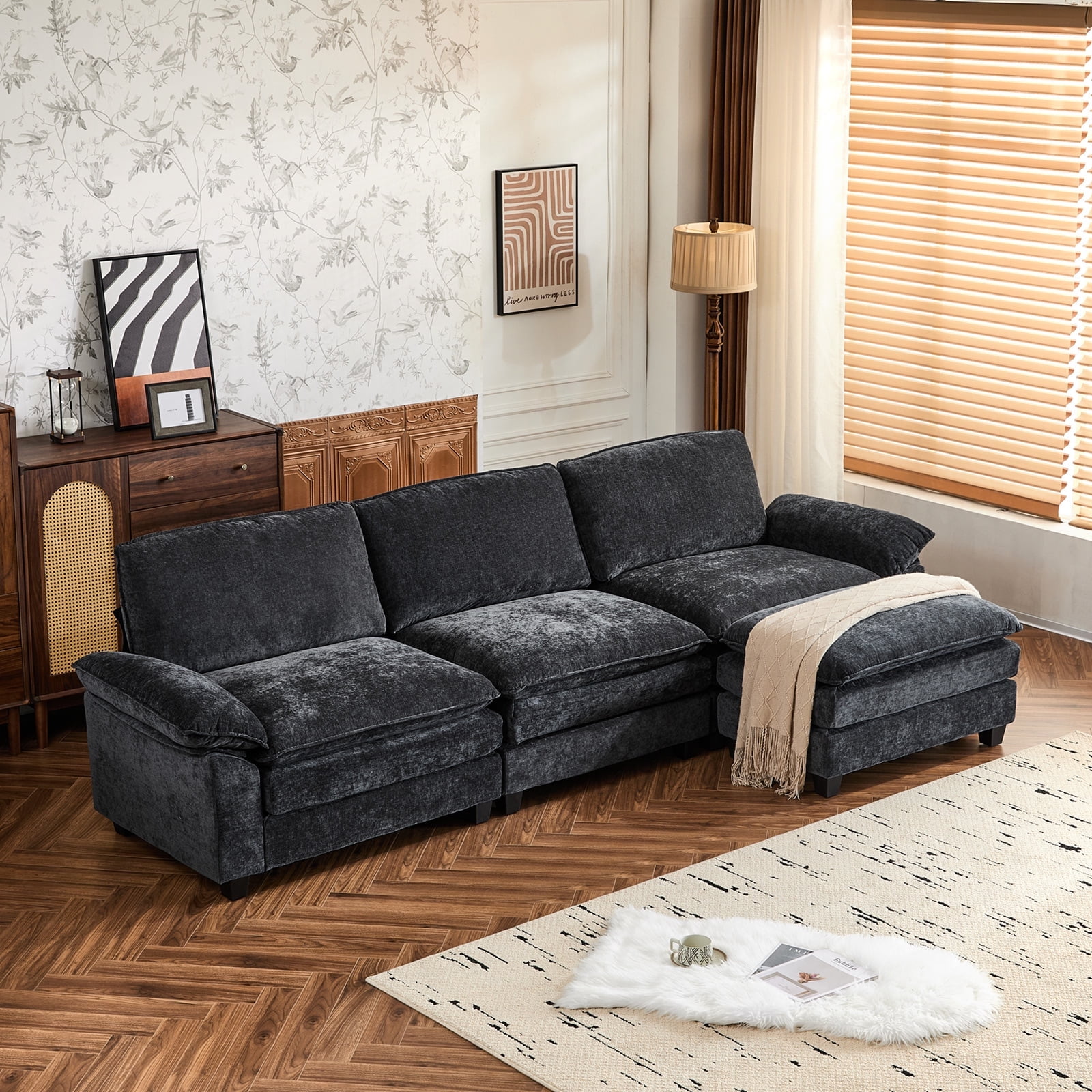 Capri 122" Oversized Sectional Couch, L Shaped Cloud Couch, Convertible Sofa Set for Living Room ...