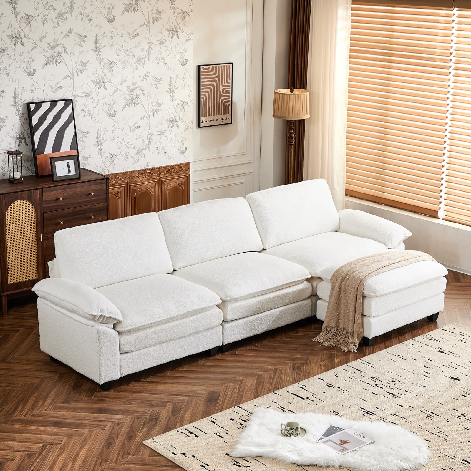 Capri 122" Oversized Sectional Couch, L Shaped Cloud Couch, Convertible Sofa Set for Living Room ...