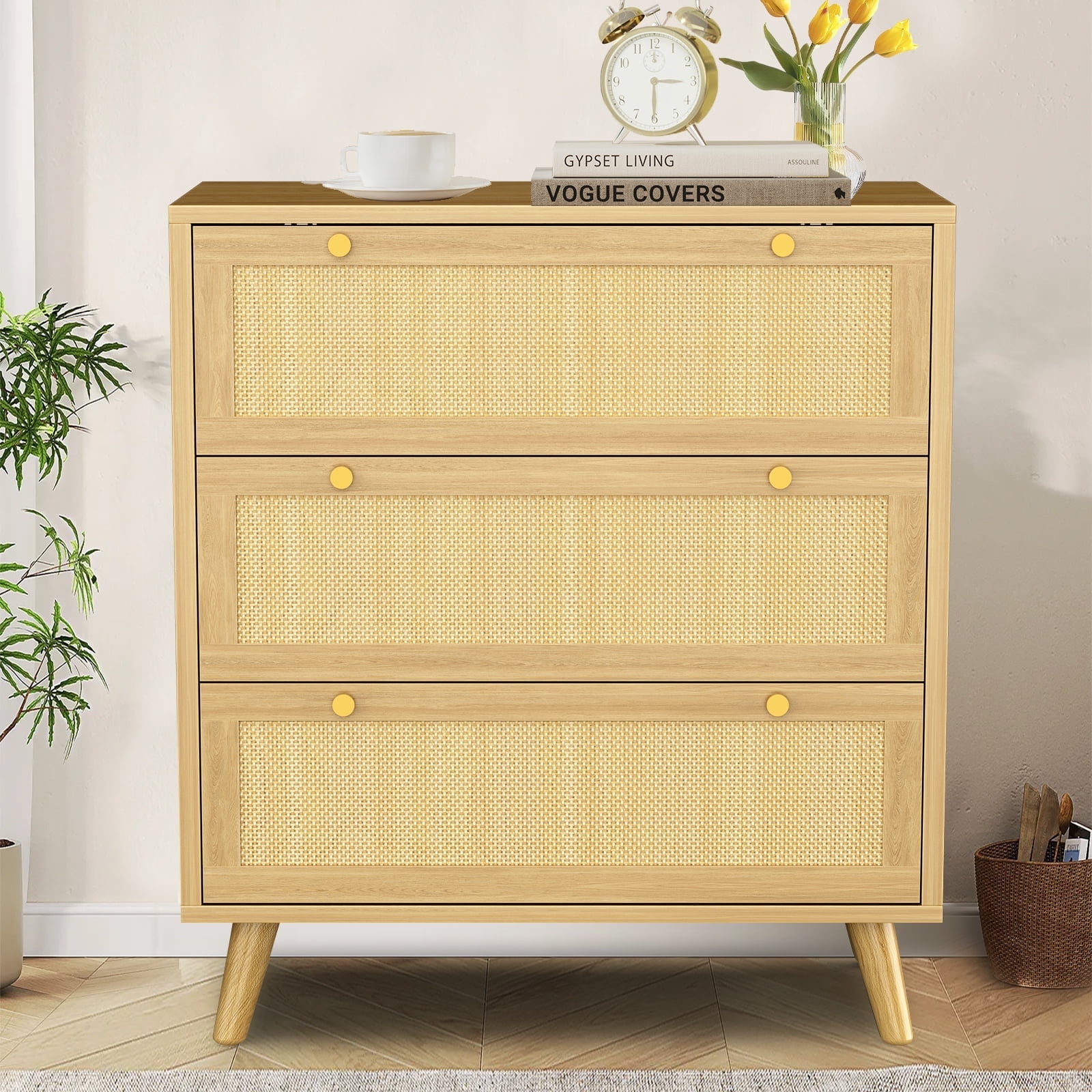 Capri 3 Drawer Dresser, Rattan Dresser Storage Wide Chest of Drawers ...