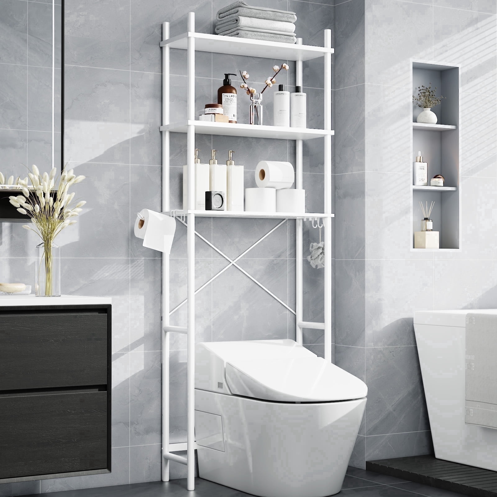 Capri 3-Shelf Over the Toilet Storage, Freestanding Metal Bathroom ...