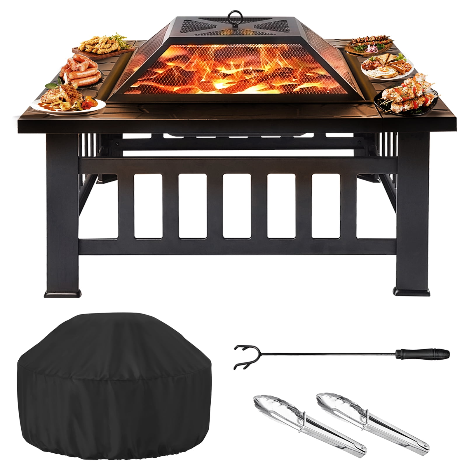 Capri 32" Fire Pit Table, Outdoor Wood Burning Fire Pit with Grill Rack ...
