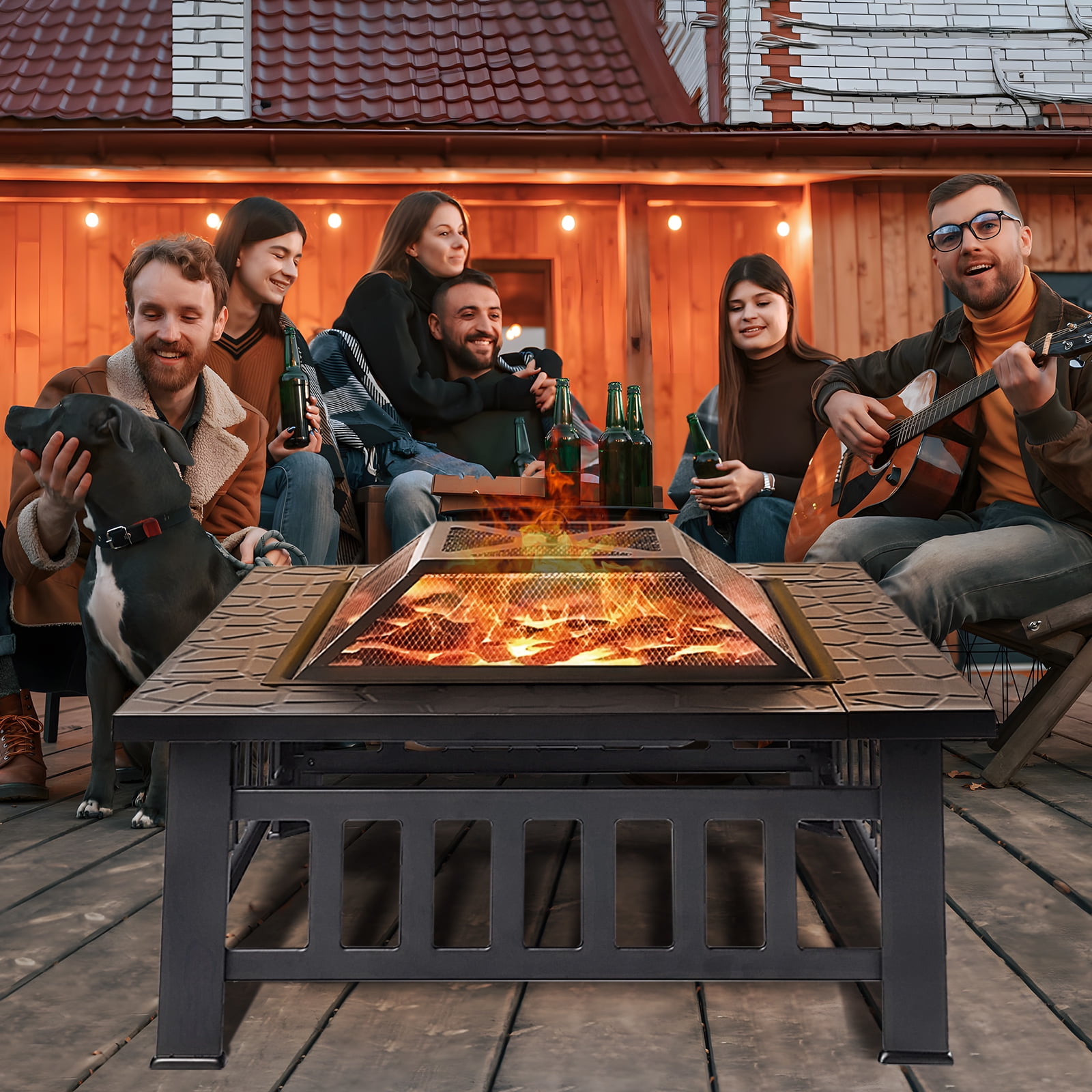 Free Shipping! Capri 32in Fire Pit with Grill Rack, Outdoor Wood ...