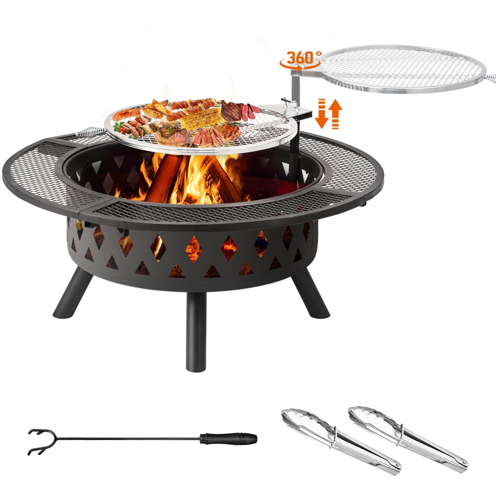 "Capri 39"" Multi-Functional Outdoor Fire Pit with Adjustable Grill ...