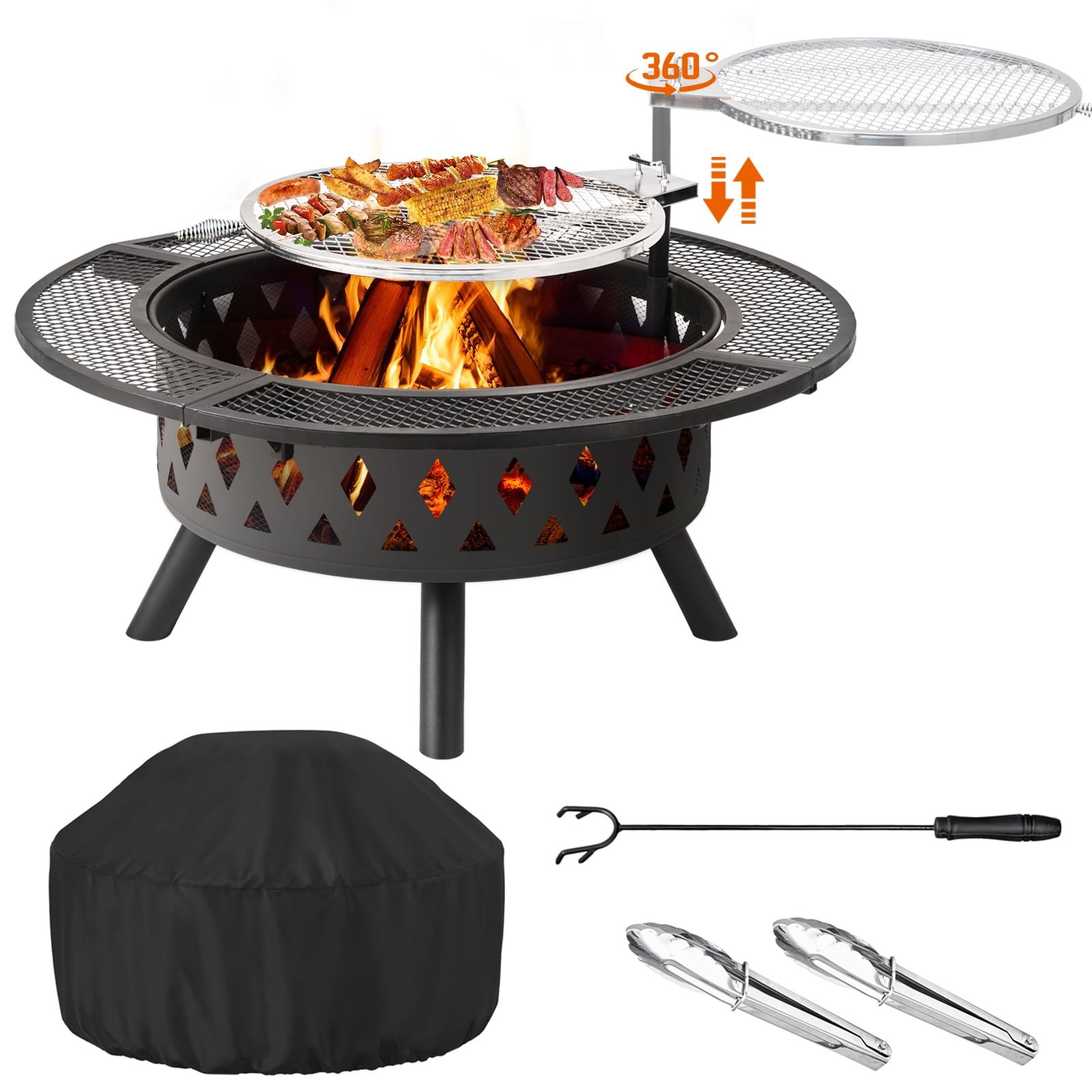 Capri 39 inch Fire Pit, Outdoor Wood Burning Firepit BBQ Charcoal Grill ...