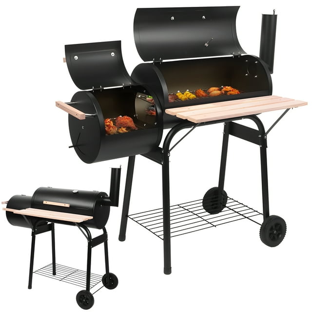 Capri Barrel Charcoal Grill with Offset Smoker, Portable Barbecue Grill ...