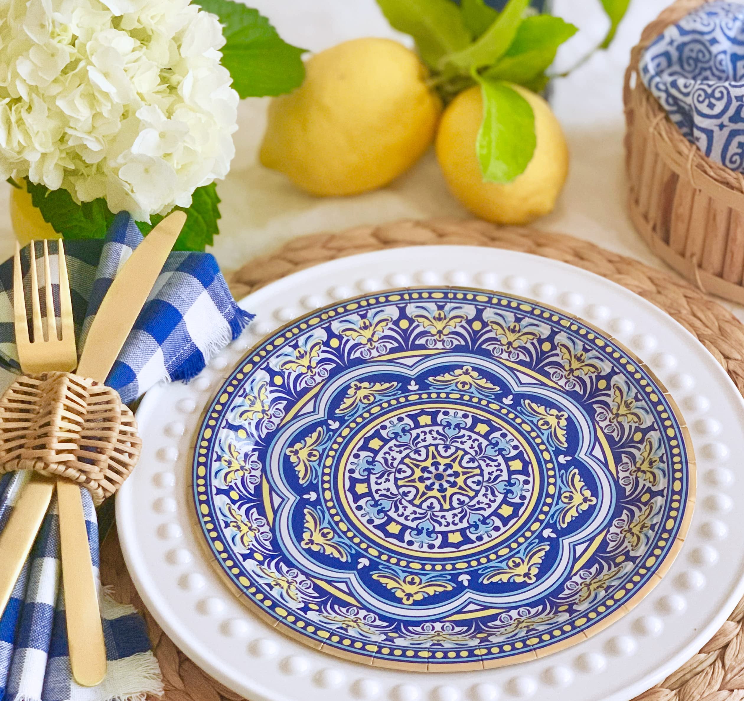 Capri Blue Pattern Paper Plates - 9-inch Italian Plates for Picnics ...