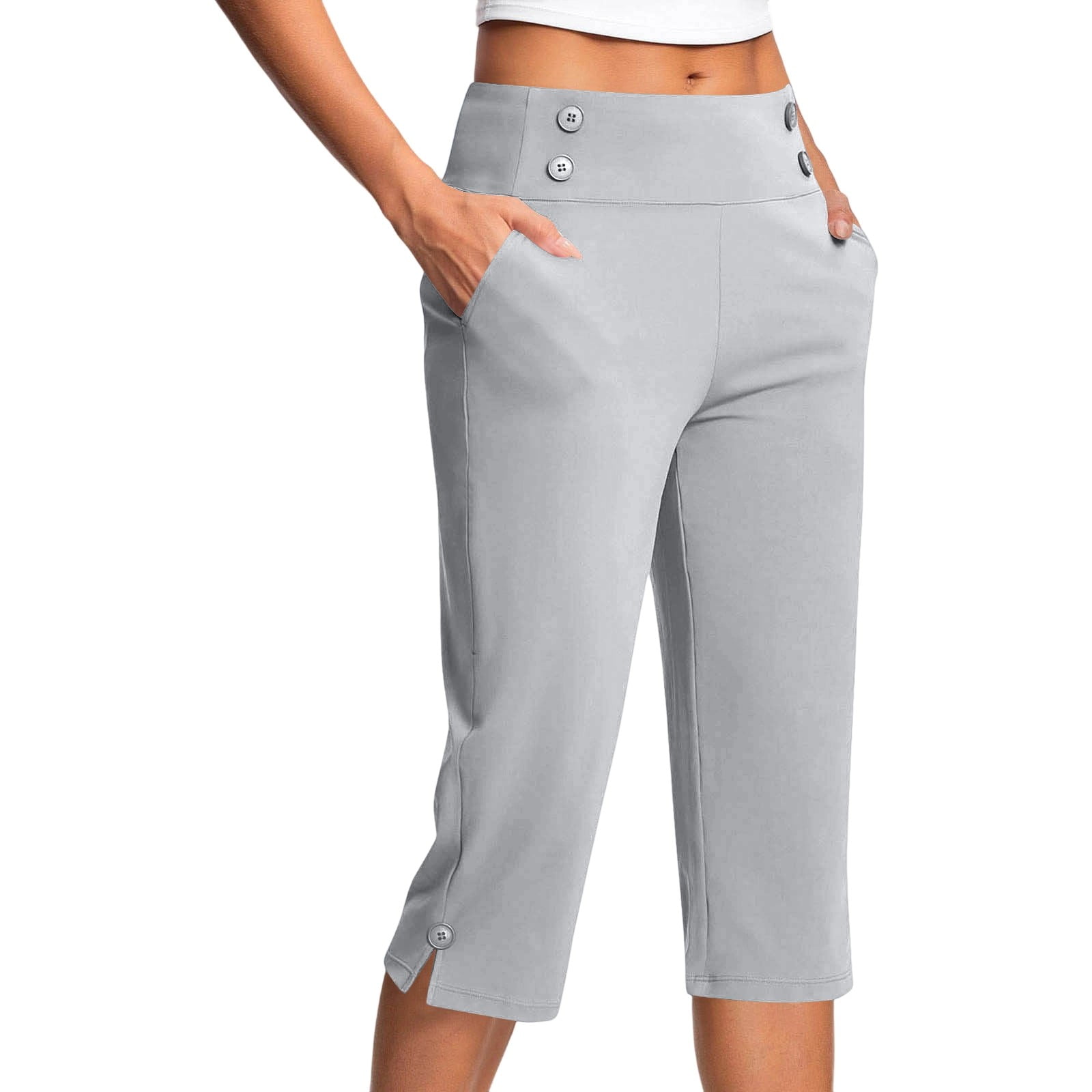 Capri Cargo Pants For Women High Waisted Pull On Elastic Waist Stretch ...
