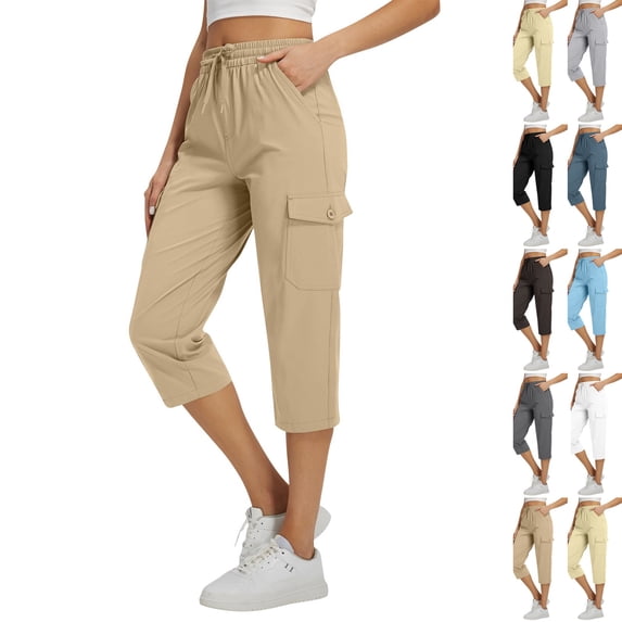 Capri Cargo Pants for Women Quick Dry Gaucho Capri Pants with Multi ...