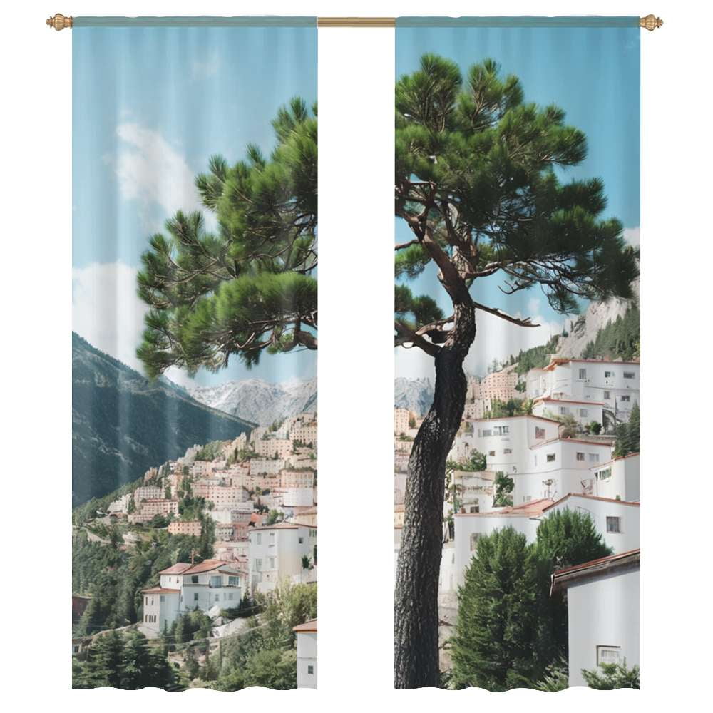 Capri Island Scenery Sheer Window Curtains for Living Room Kitchen ...