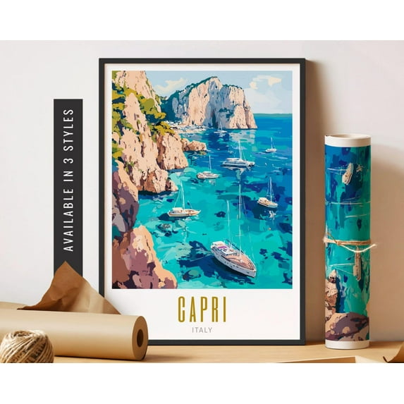 Capri Italy Poster Colorful City Wall Art Capri Coast Poster Retro ...