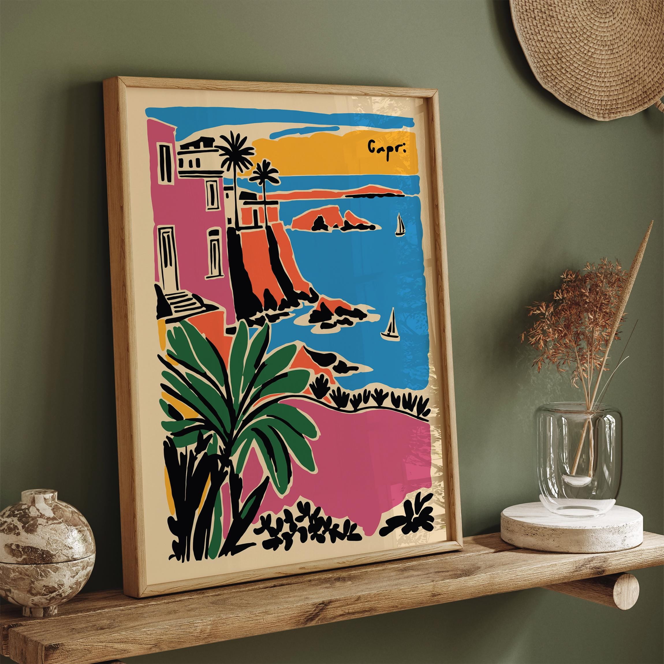 Capri Italy Poster: Colorful Coastal Italian Riviera Art Print UNFRAMED ...