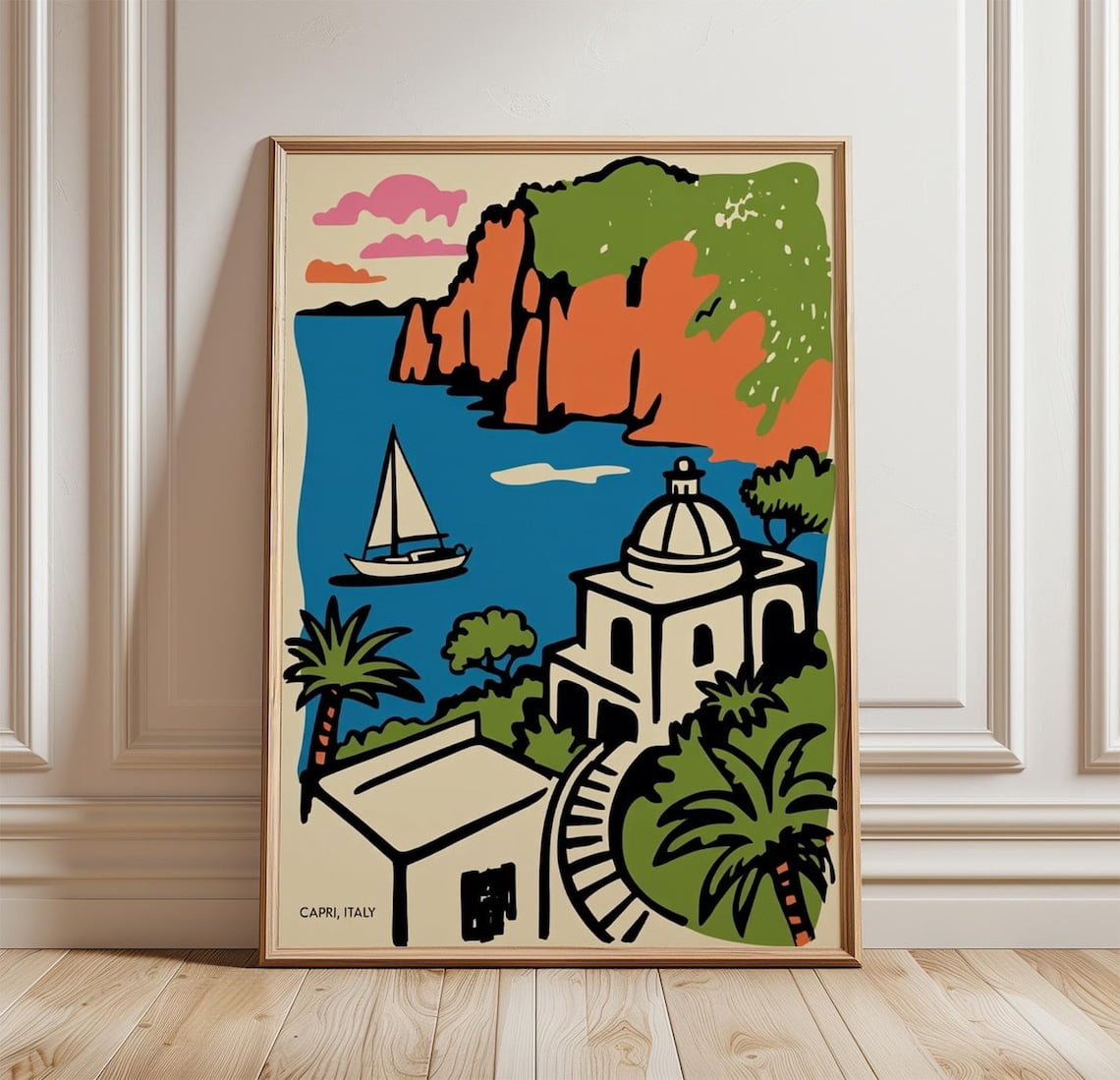 Capri Italy Poster Mediterranean Coastal Wall Art Travel Destination ...