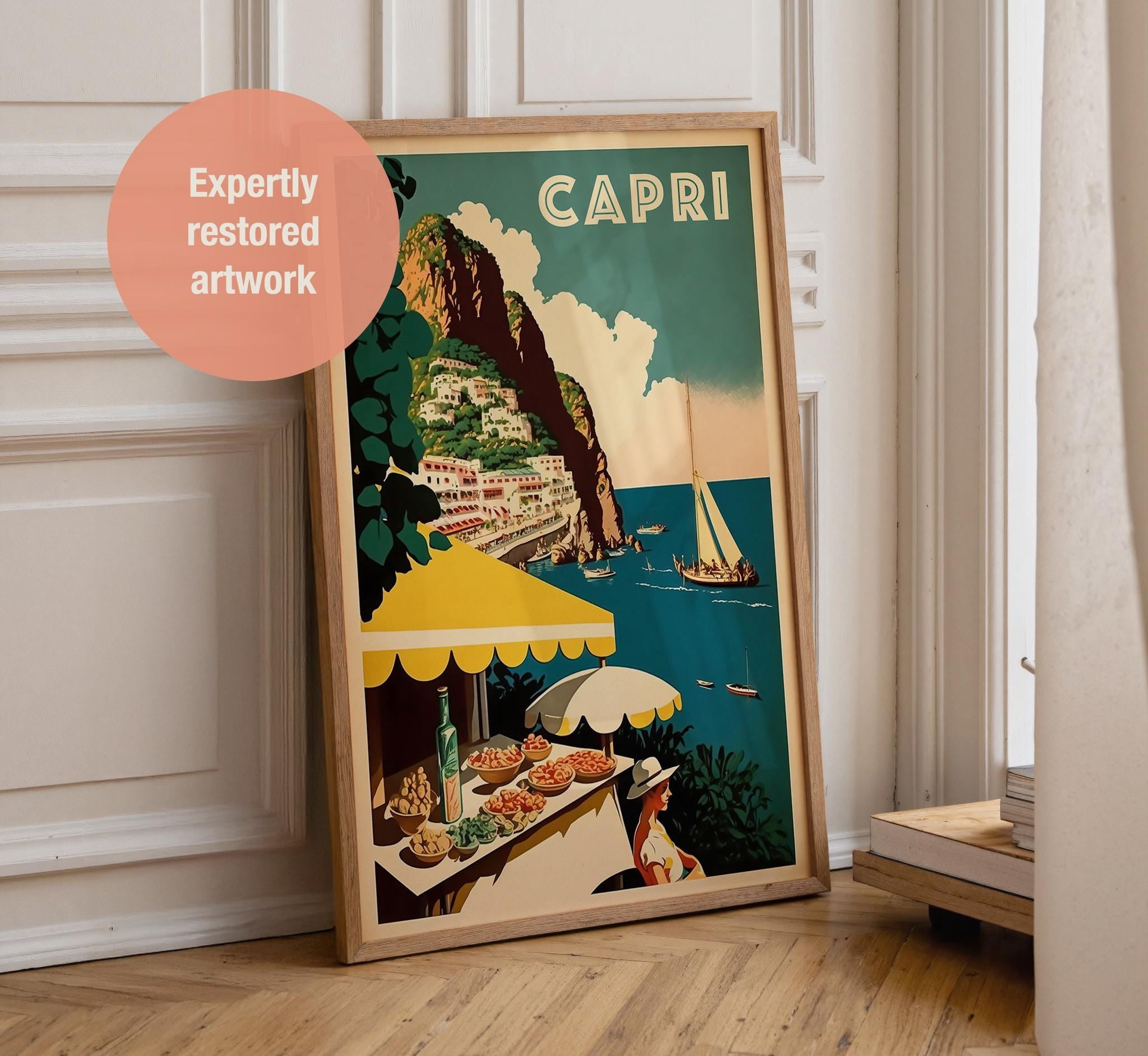 Capri Italy Retro Coastal Wall Art Travel Poster , Poster Print Only ...