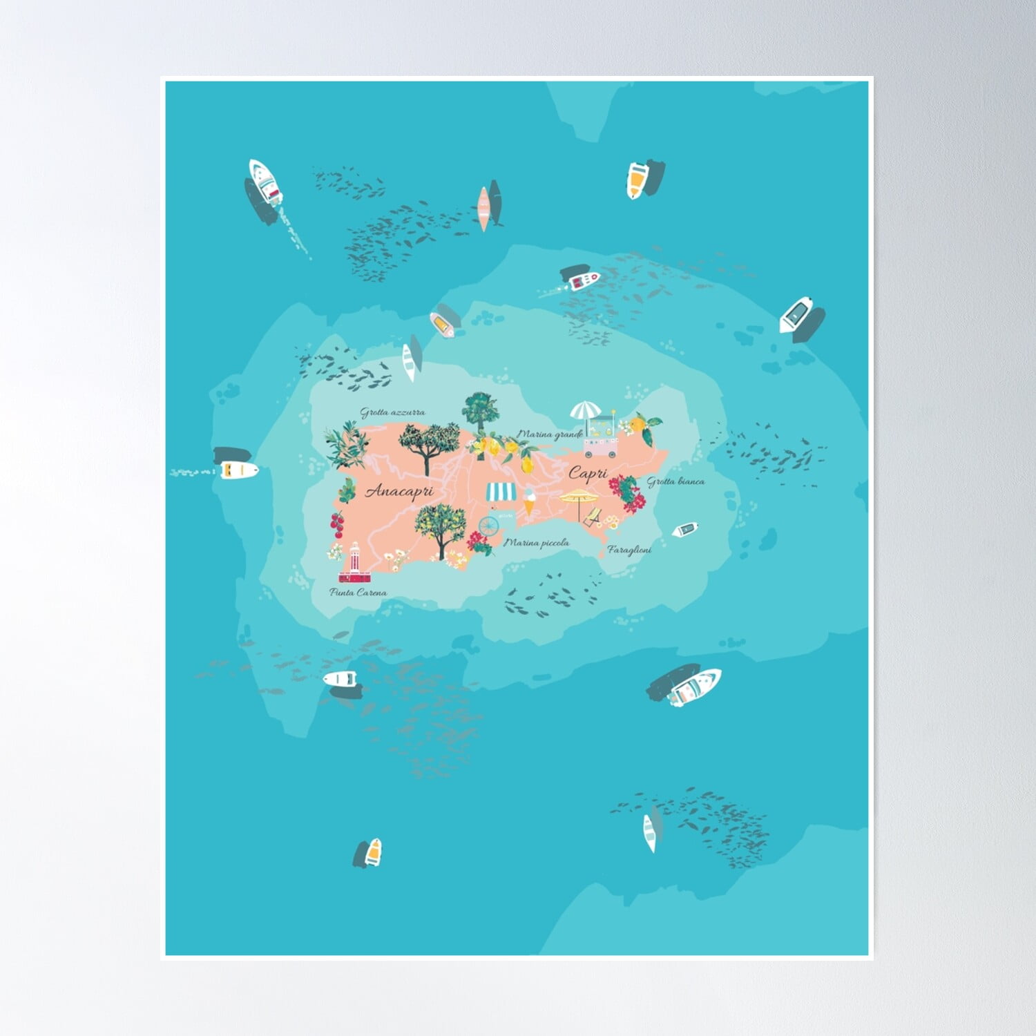 Capri Italy Sea Island Map Poster Wall Art, Modern Wall Decor, 8x12 ...