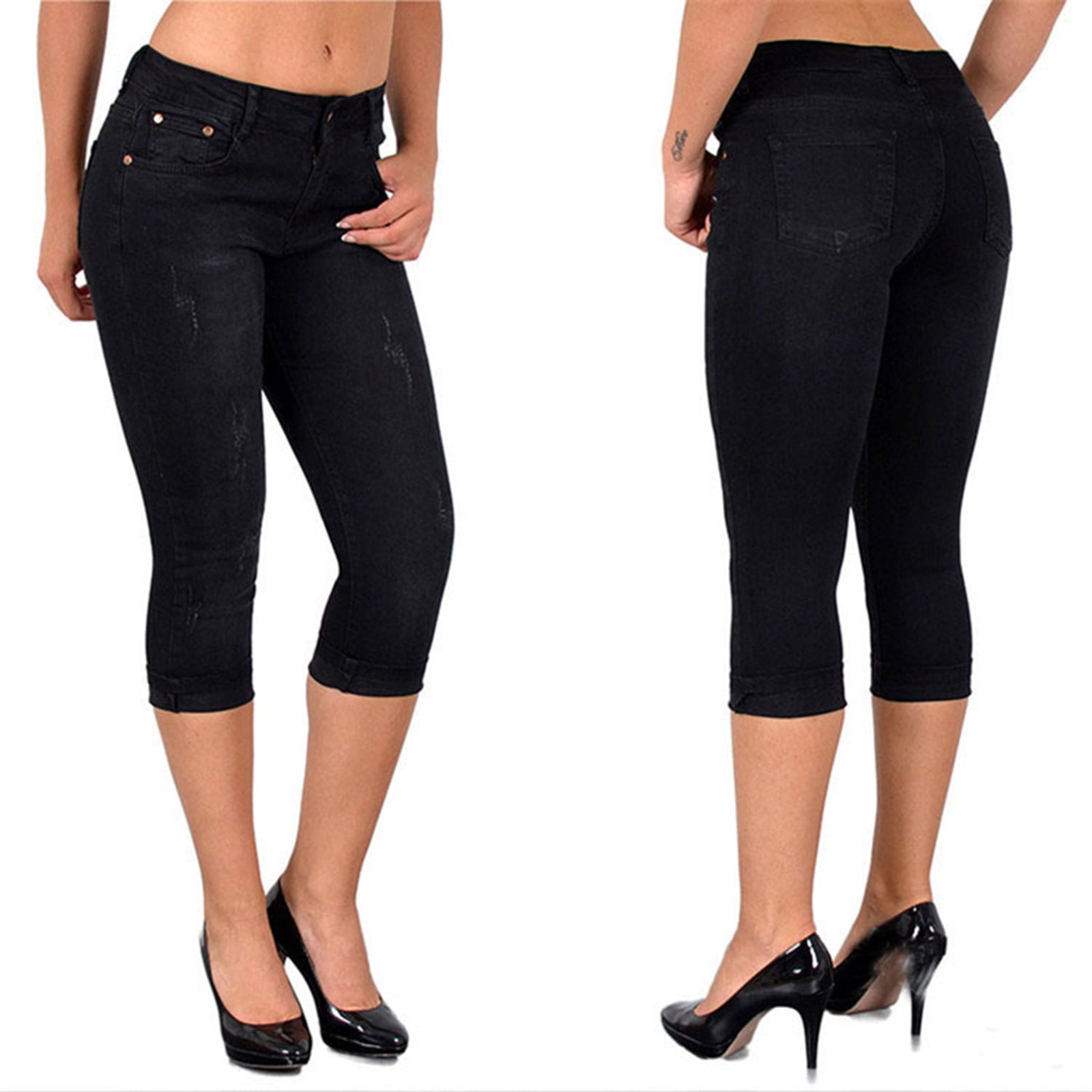 Capri Jeans For Women Clearance Stretchy Pull On Denim Pants Slim Fit ...