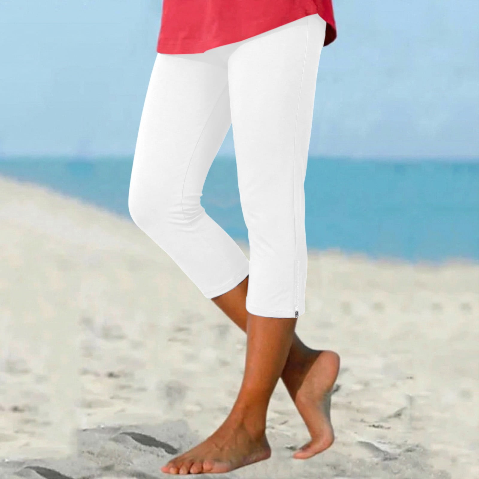 Capri Leggings For Women 2026 Casual Zipper Design Knee Length Trousers ...