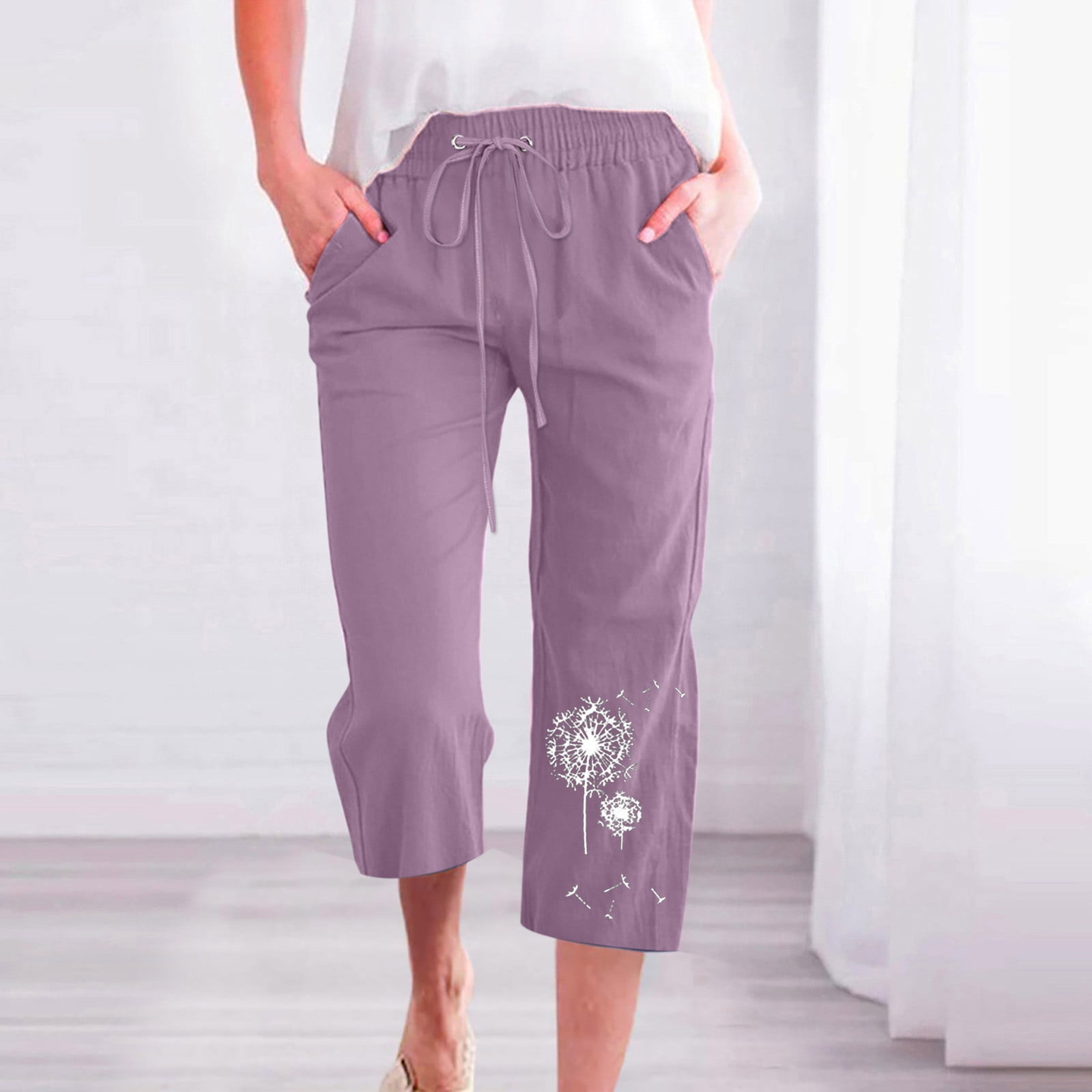 Capri Leggings for Women Fashion Summer Print Tie Front with Pocket ...