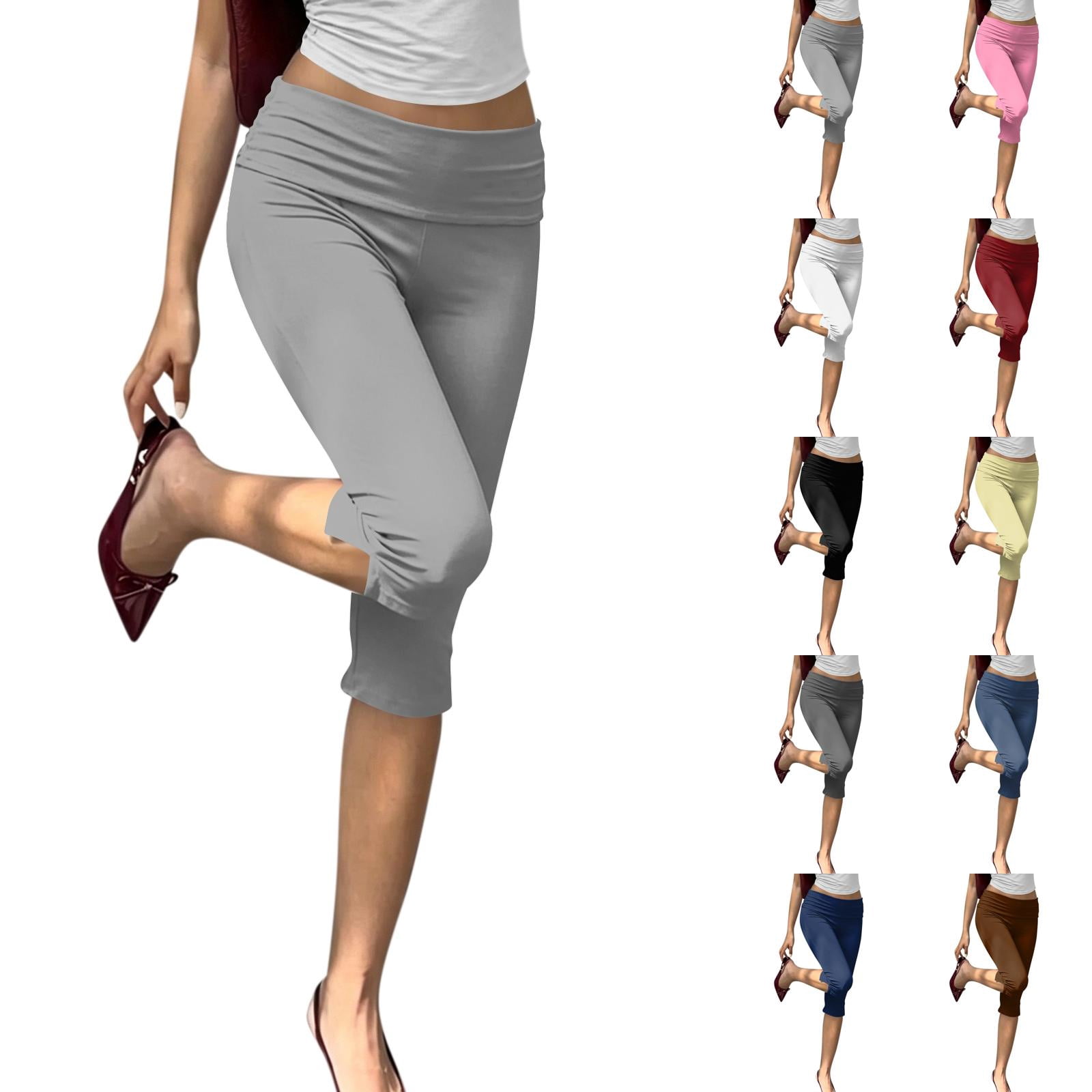 Capri Leggings for Women Low Waisted Slim Leg Solid Capris Tummy ...