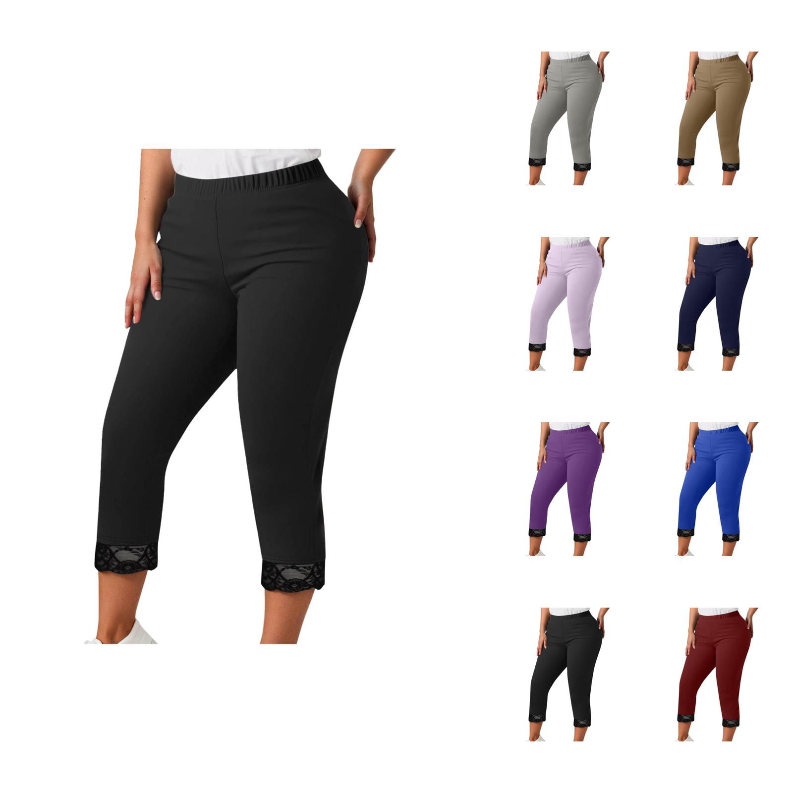 Capri Leggings for Women Plus Size Summer Casual Elastic High Waist ...