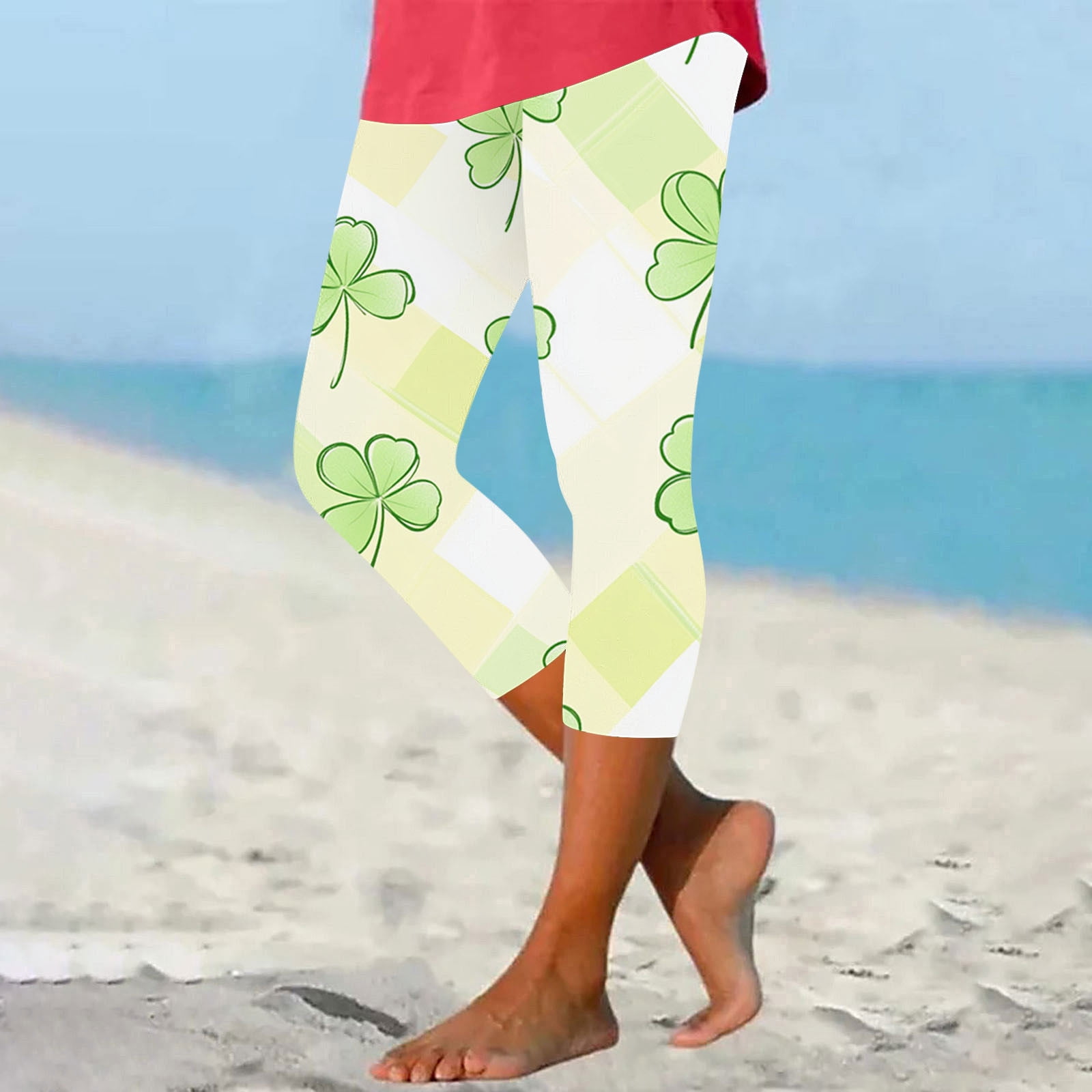 Capri Leggings for Women Shamrock Print Slim Fit High Waisted Trousers ...
