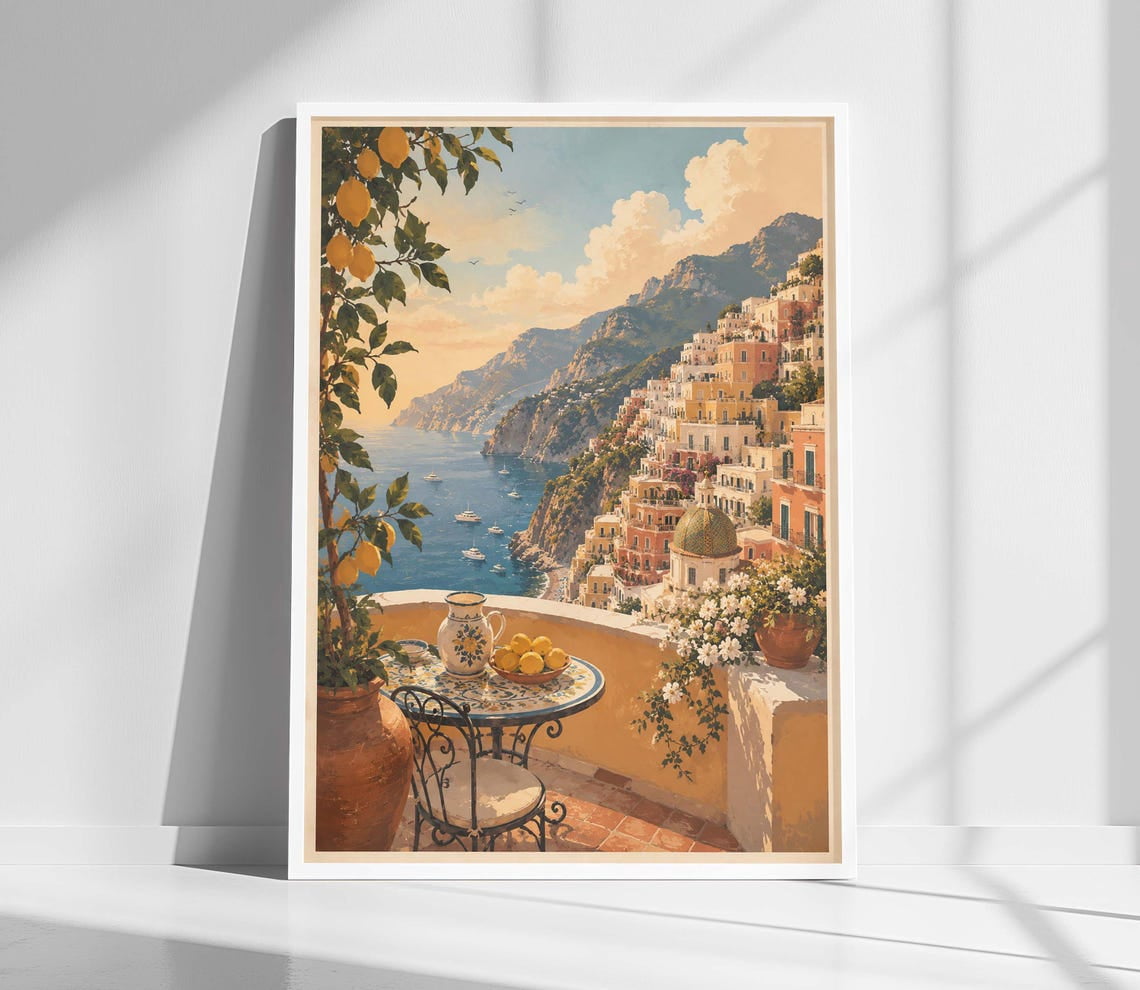 Capri Lemon Terrace Coastal Print, Unframed Paper Poster 16x20in ...
