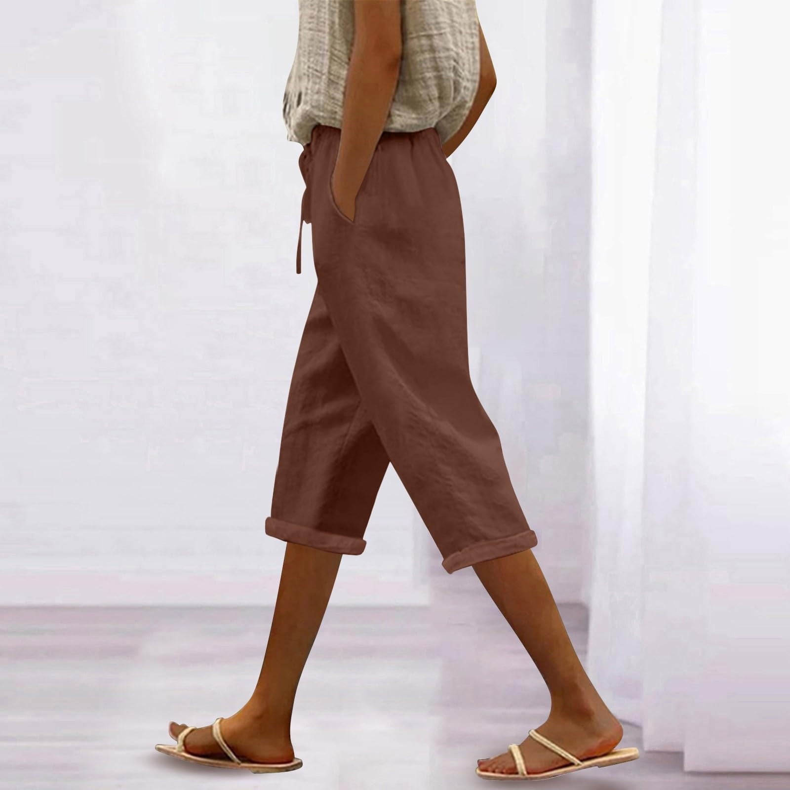 Capri Linen Pants Women Tall Drawstring High Waisted Summer Capris ...