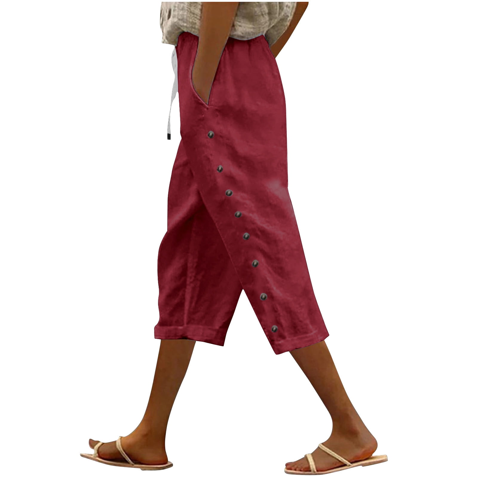 Capri Linen Pants for Women Wide Leg Casual Summer Palazzo Pants High ...