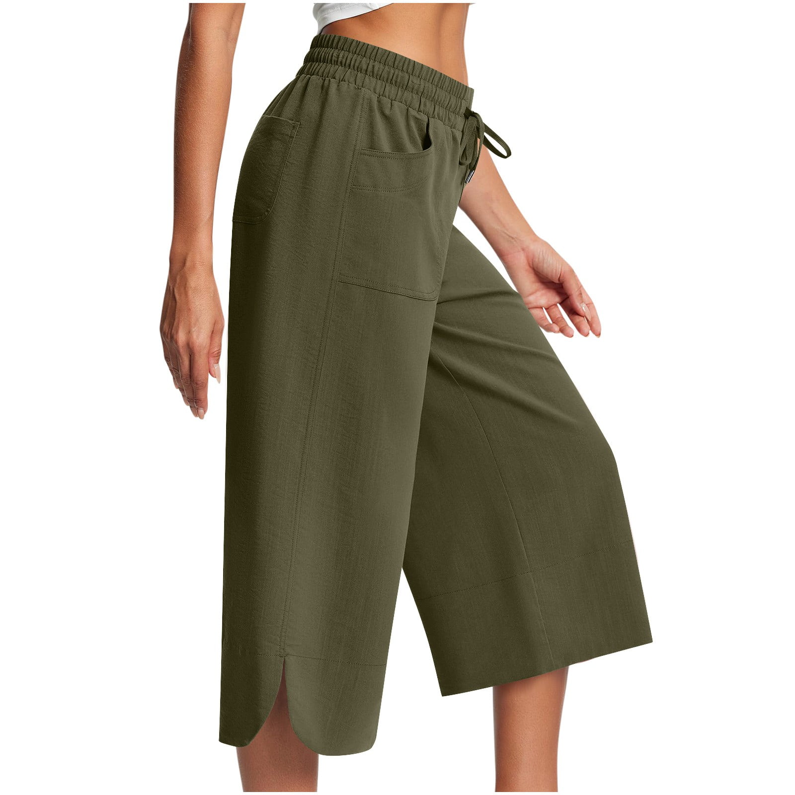 Capri Linen Pants for Women Wide Leg Casual Summer Palazzo Pants High ...