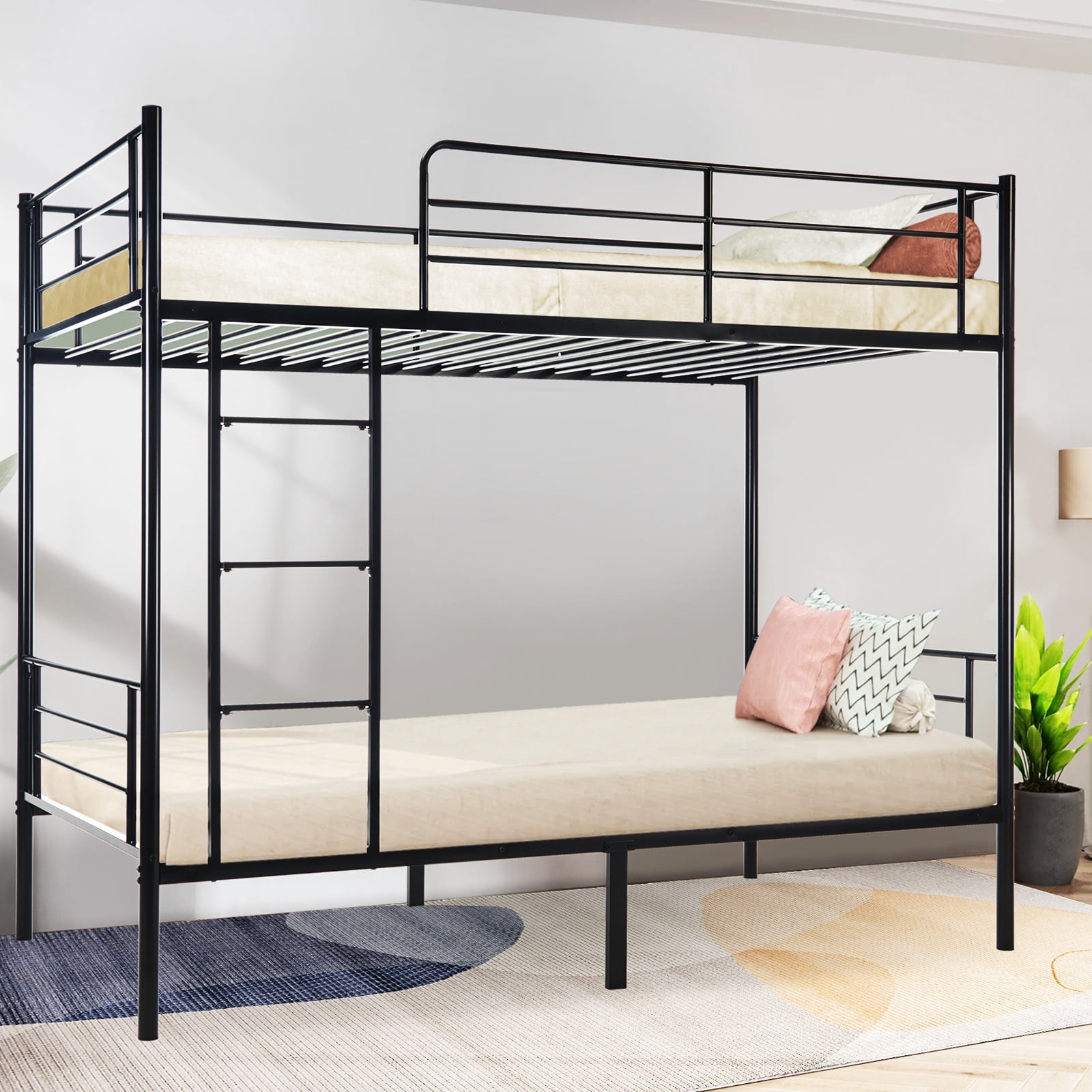 Capri Metal Twin Over Twin Size Bunk Bed Frame with Stairs & Full ...
