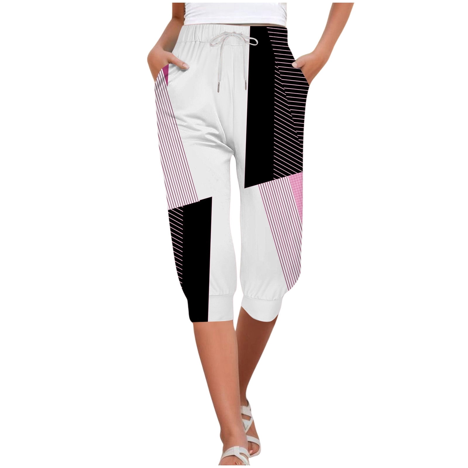 Capri Pants For Women Capris Casual Print High Waist Bottom Drawstring ...