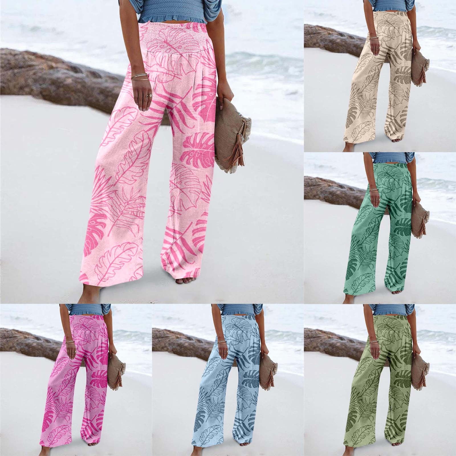 Capri Pants For Women Stretchy loose fit Solid Belt Pocket High Waist Trouser Pink Casual Lounge ...