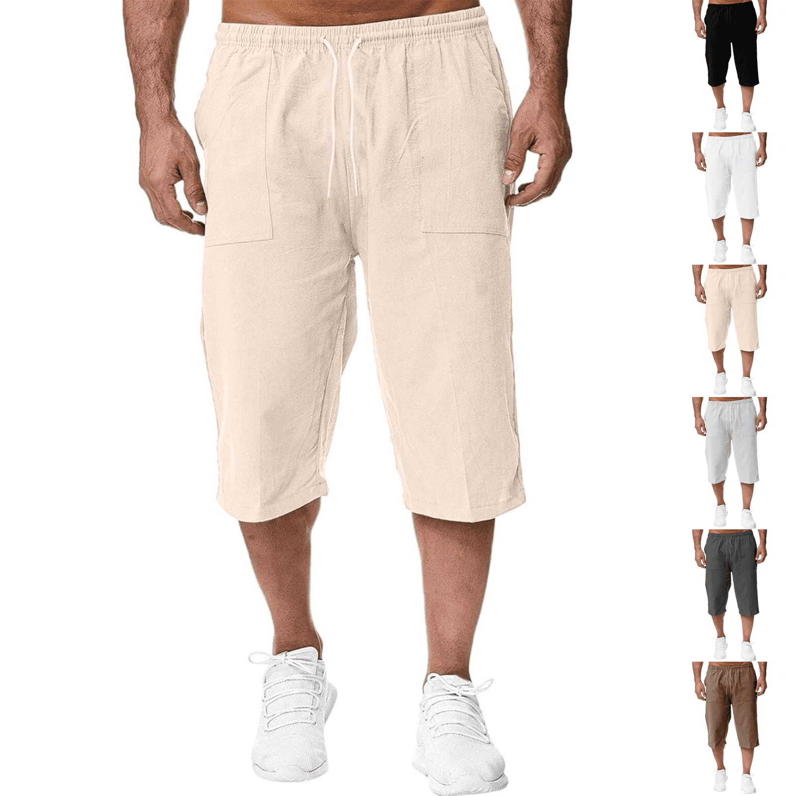 Capri Pants Mens Cotton Linen Baggy Harem Drawstring Yoga Beach Pants ...