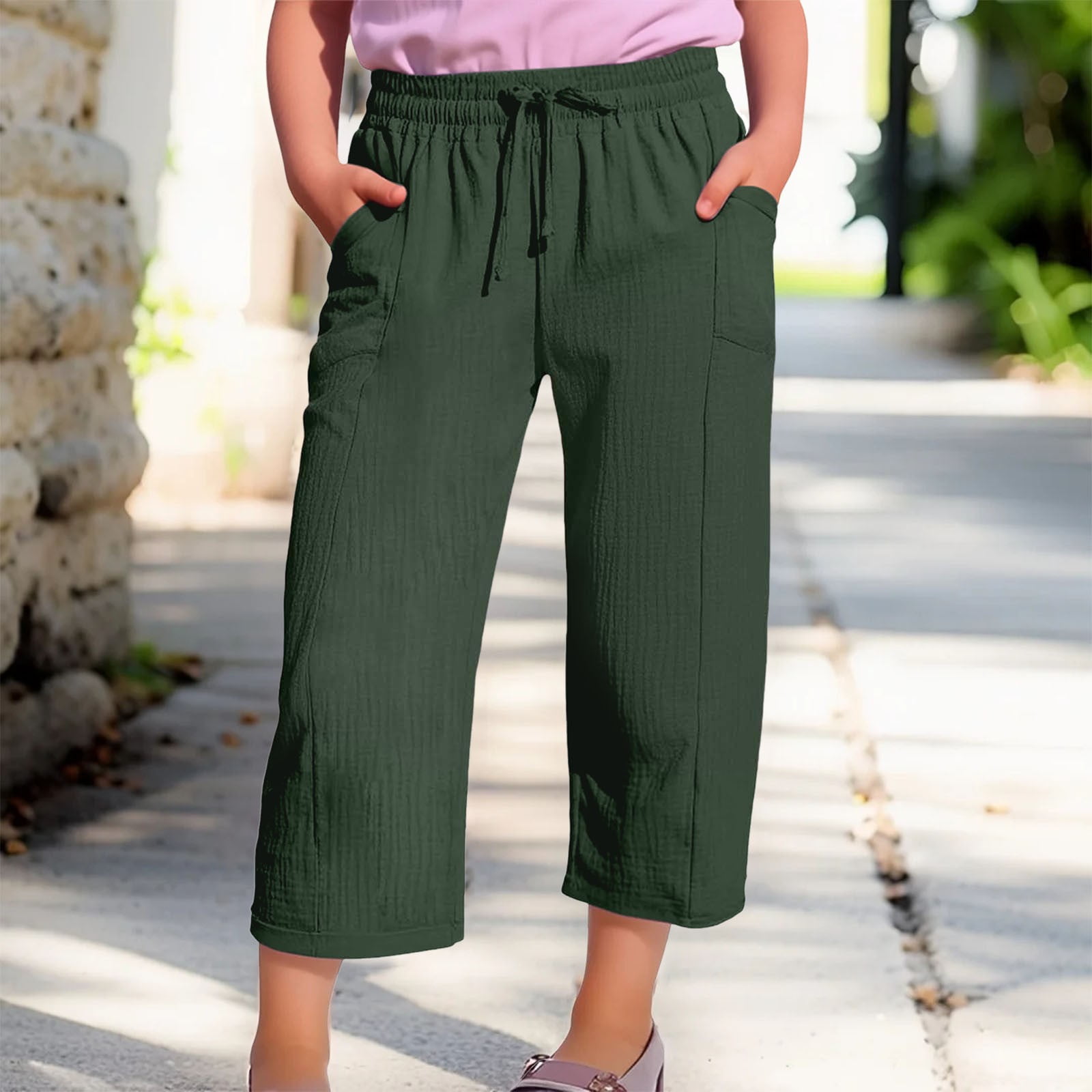 Capri Pants for Women 2025 Summer Drawstring Elastic High Waist Casual ...