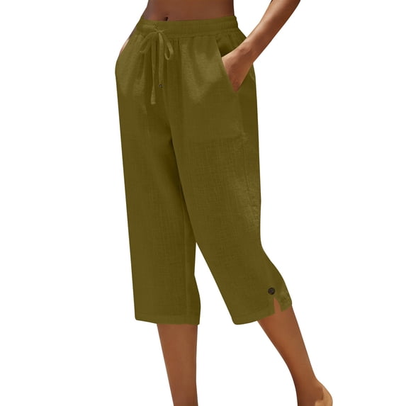 Capri Pants for Women BWASD Casual High Waist Stretch Drawstring ...